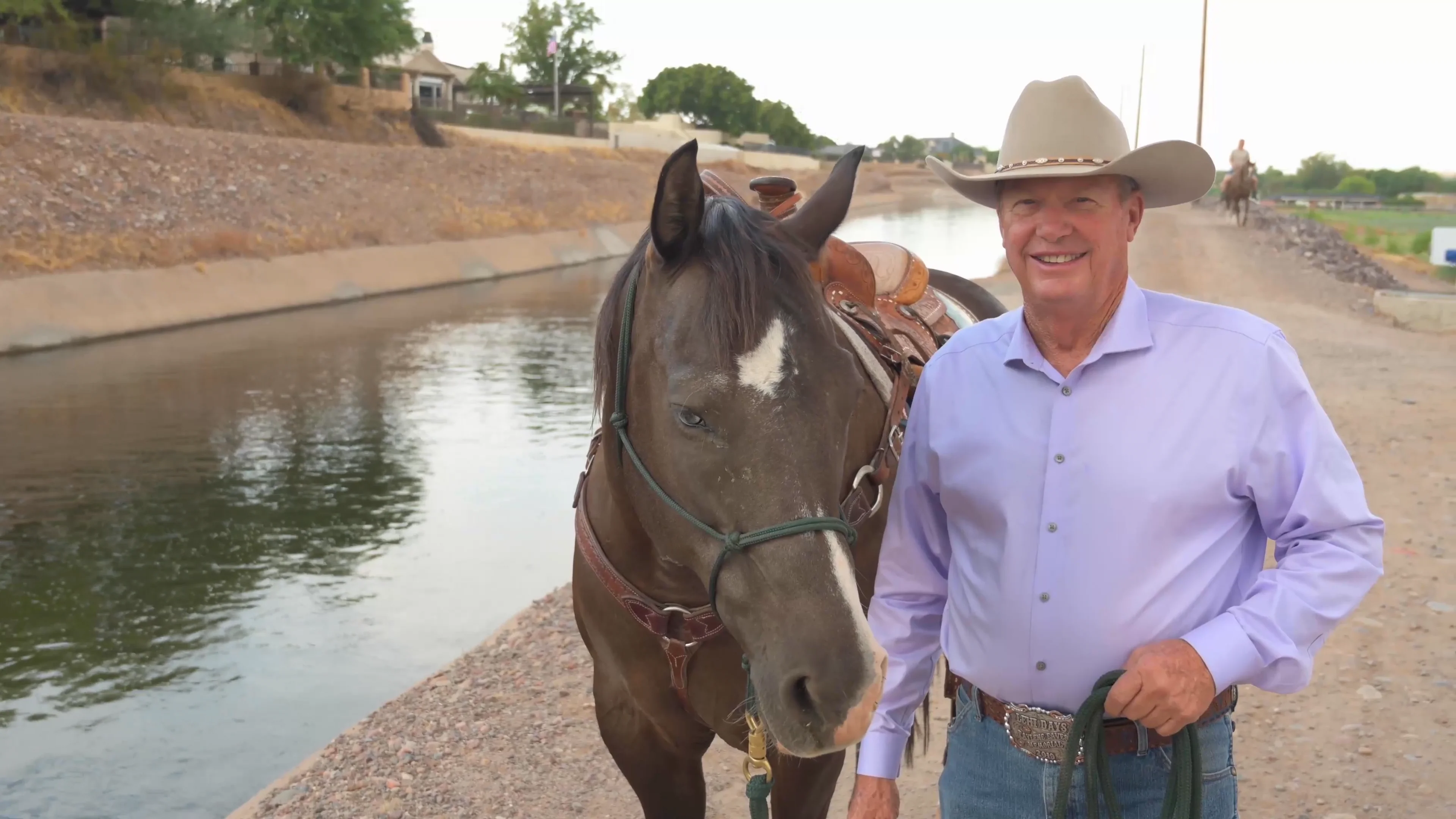 Mark Freeman and Horse Along Canal Broll - 4K 60fps