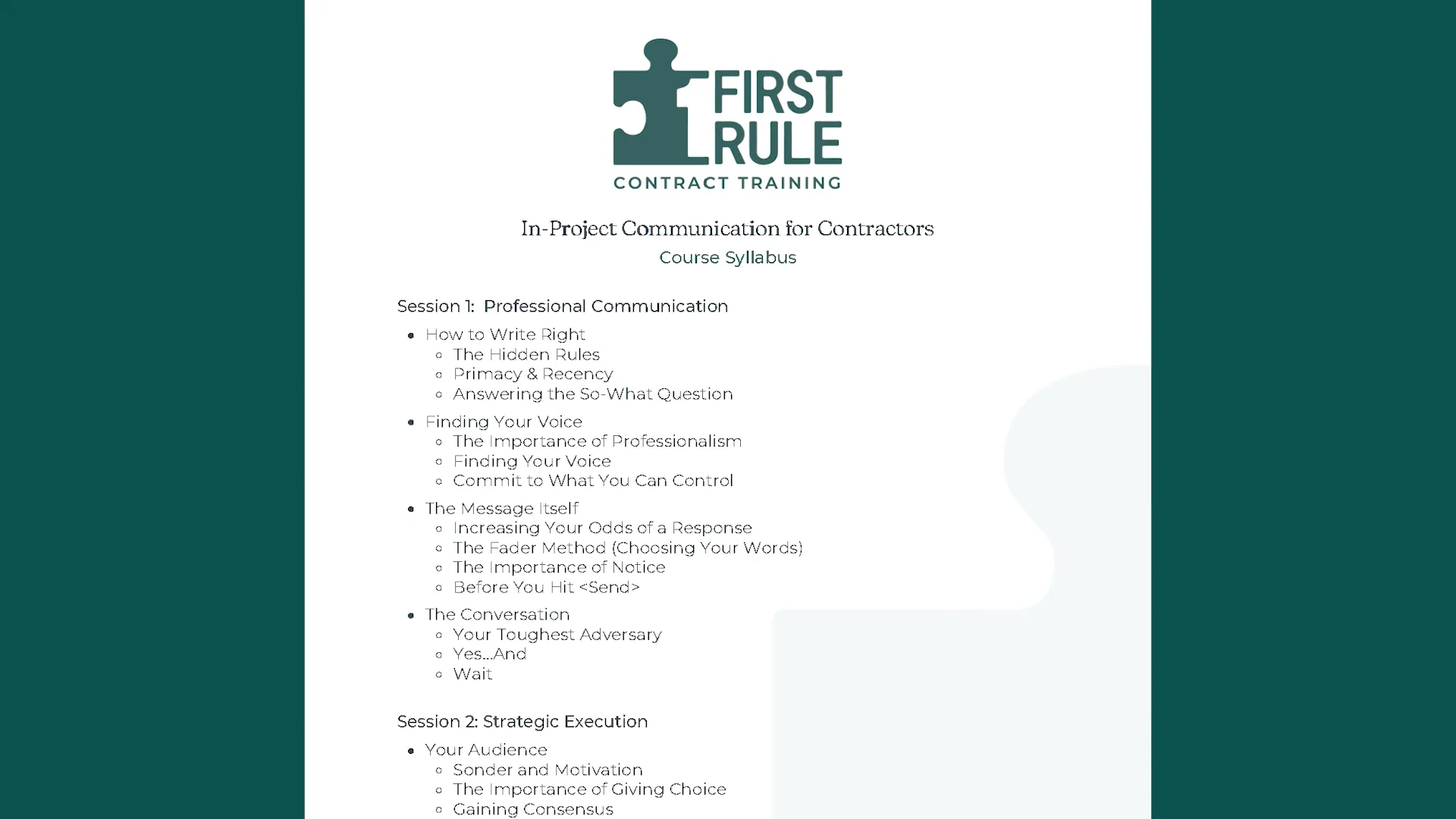 In-Project Communication Course Overview | First Rule Training