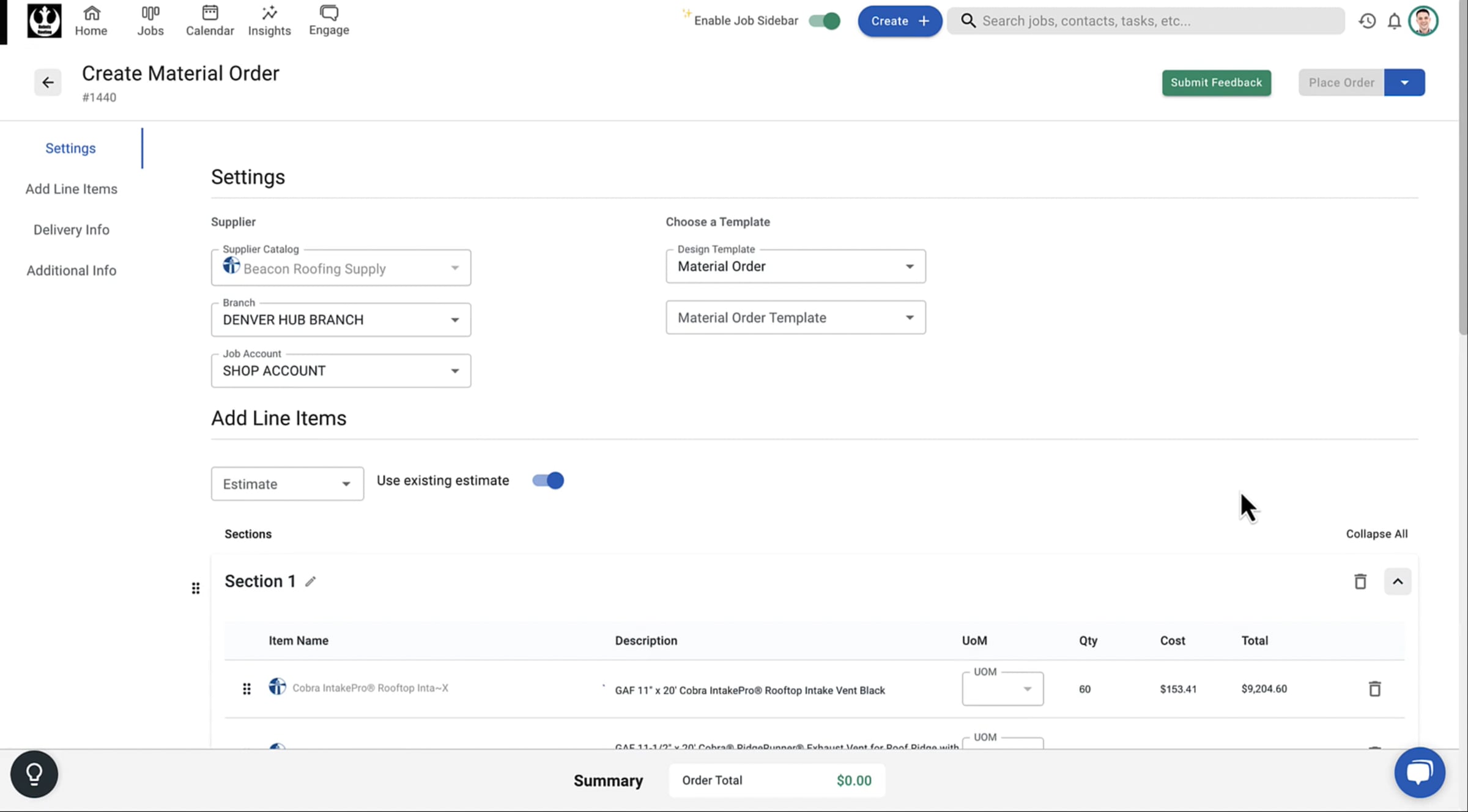 Create a Material Order Using Your Supplier Integration