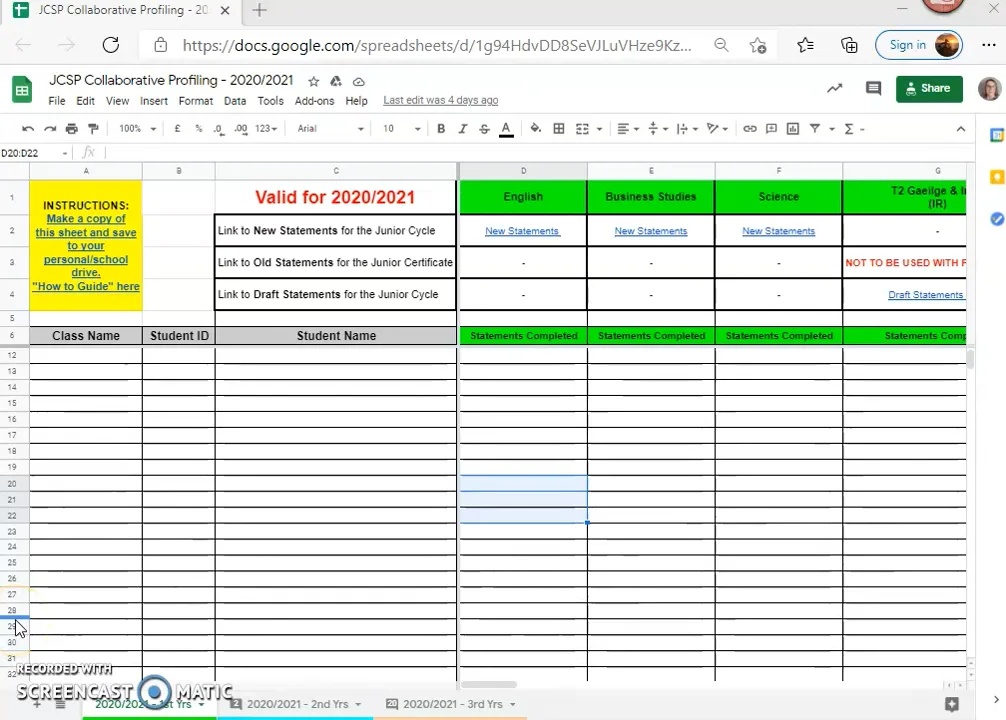 How to use the JCSP Collaborative Profiling Sheet