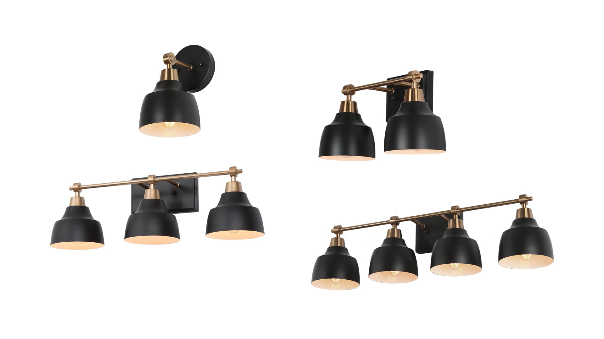 LNC 4-Light Modern Matte Black & Polished Gold Dome Vanity Lights for ...