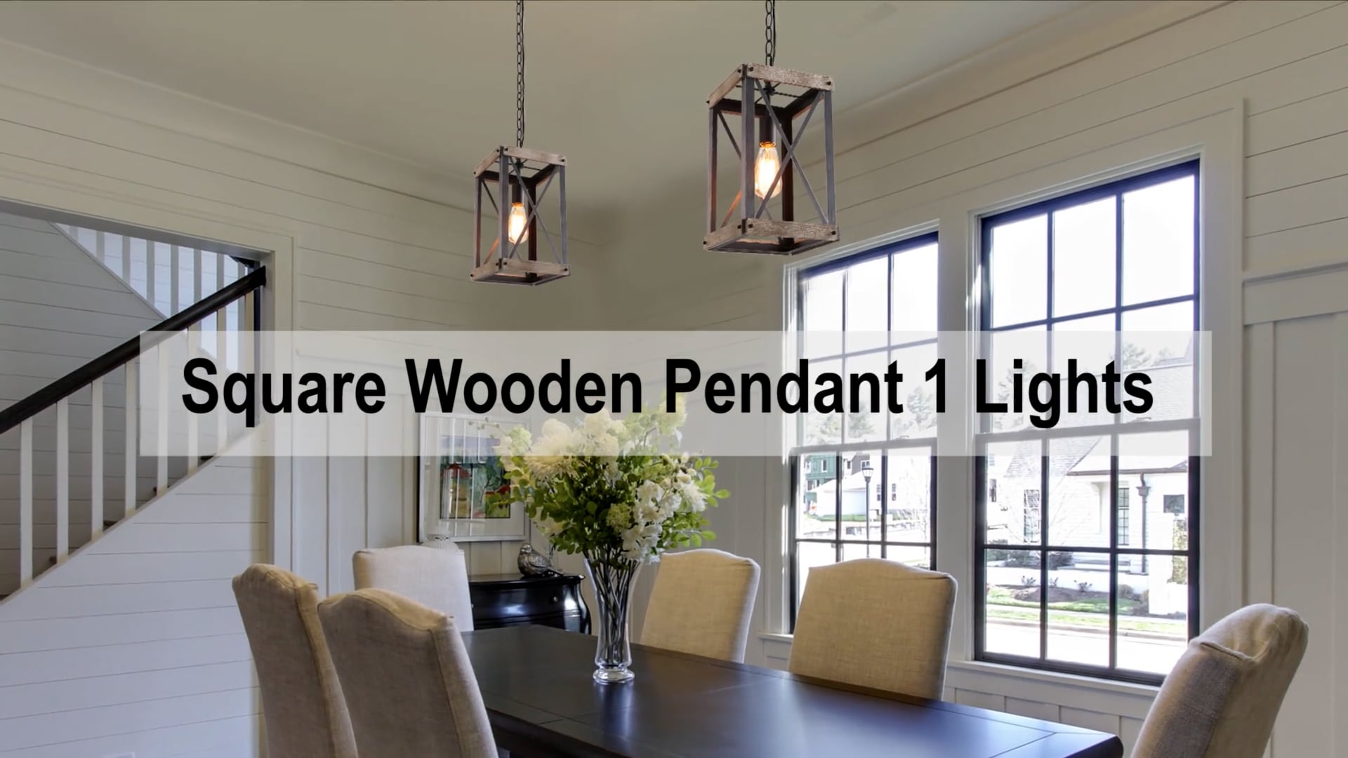 LNC 1-Light Modern Farmhouse Wood Kitchen Island Pendant Square ...