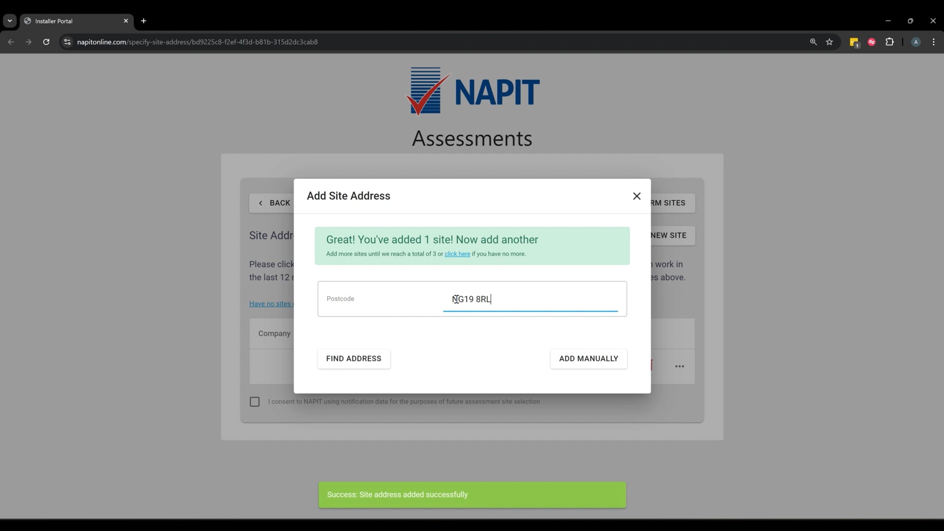 NAPIT Assessments - Specify Your Site Addresses