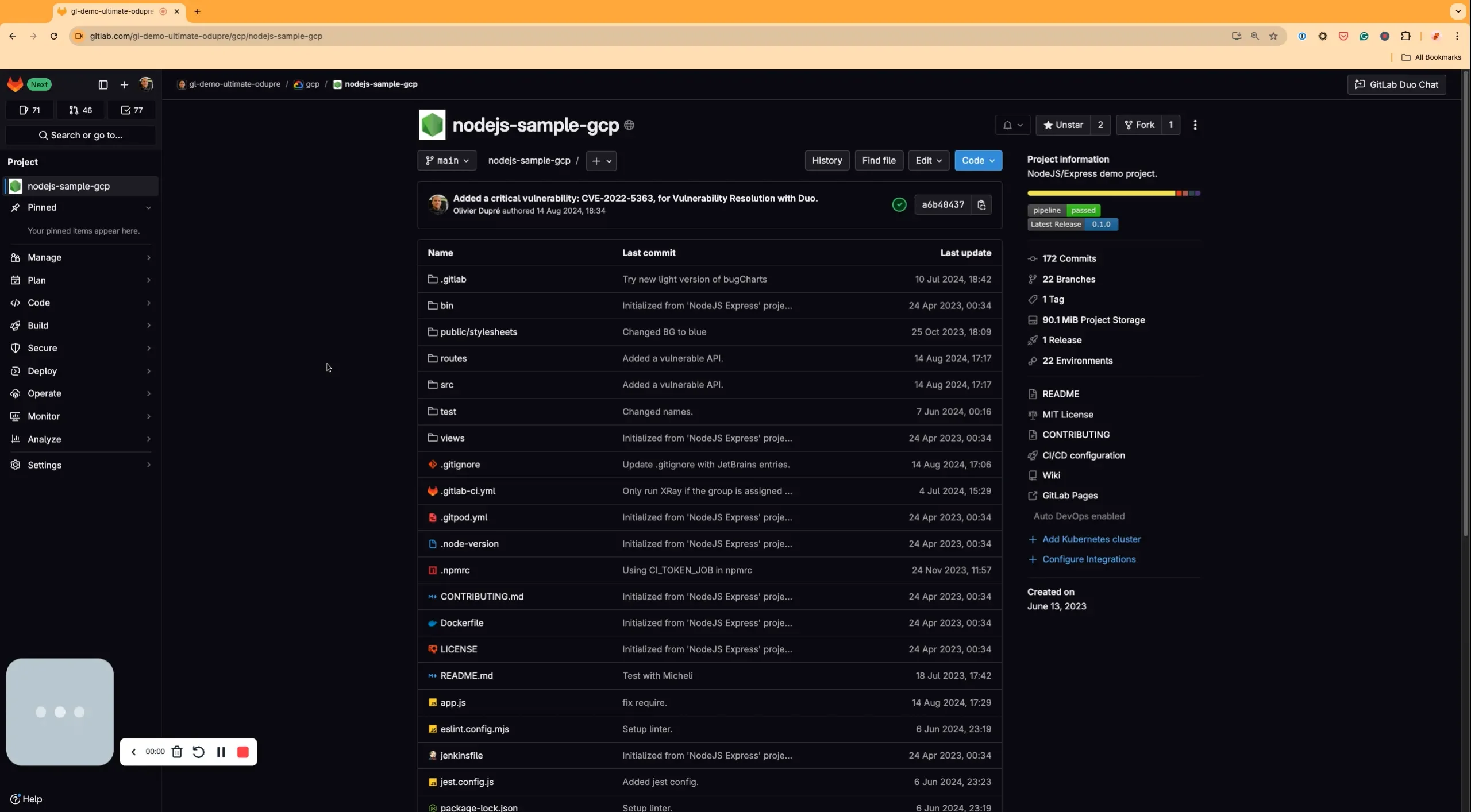 Failed security warning