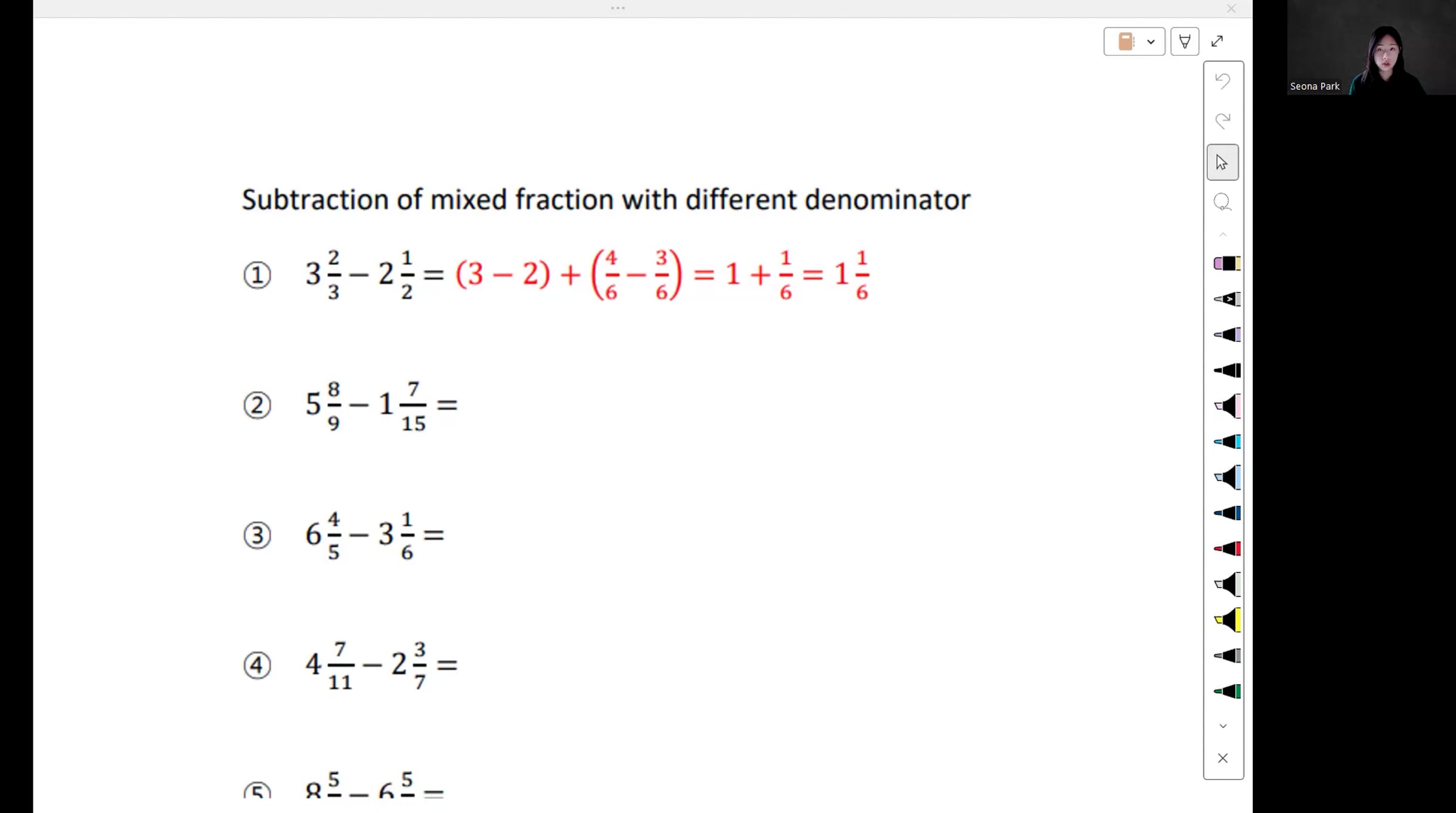 Step 70. Subtraction of Mixed Fraction with Different Denominator