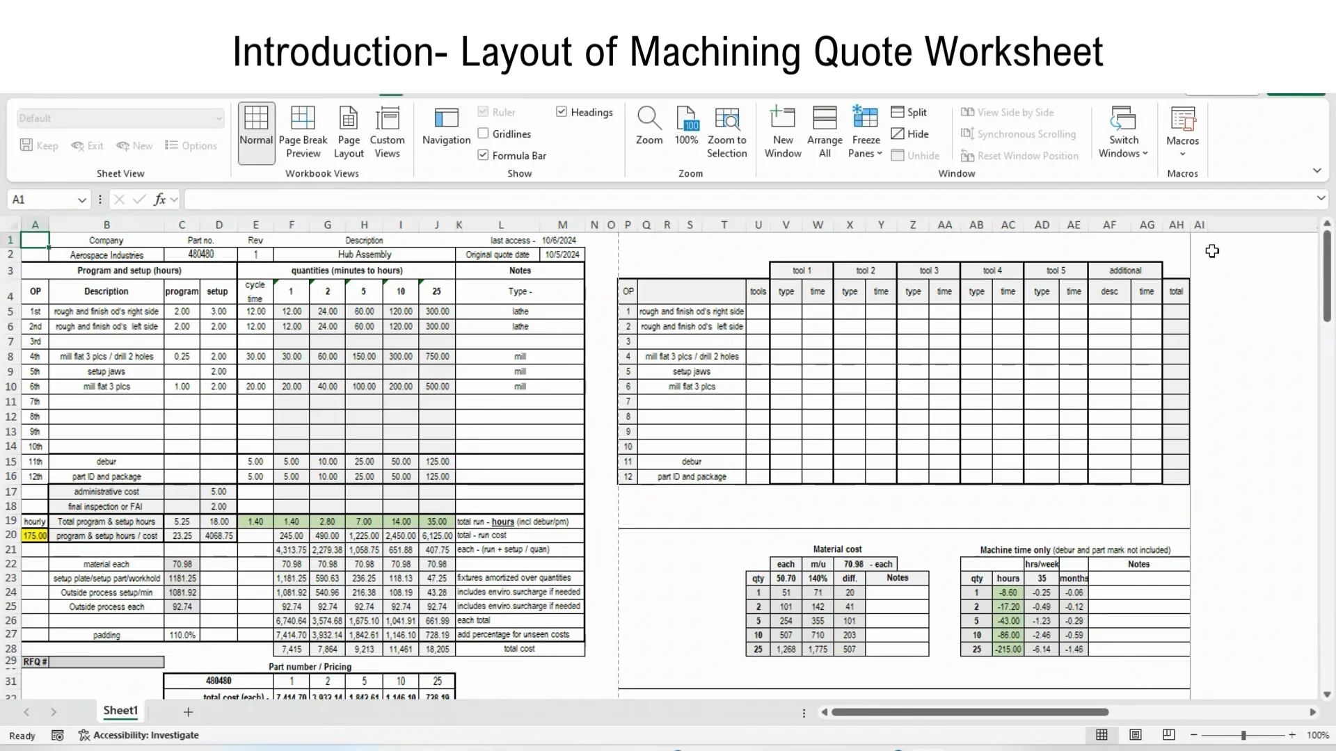 Introduction- Layout of Machining Quote Worksheet Video Guide