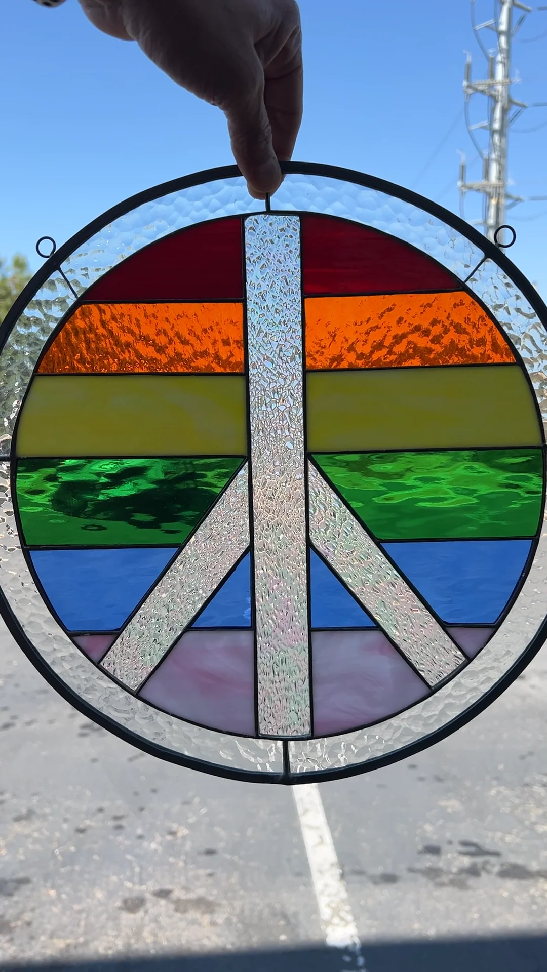 Colorful Stained Glass Peace Sign Suncatcher
