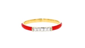 Red Enamel Ring with Diamonds in 18kt Gold Over Sterling