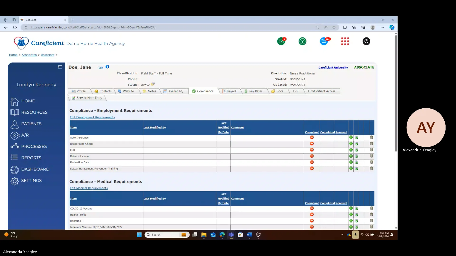 Associate's Compliance Tab