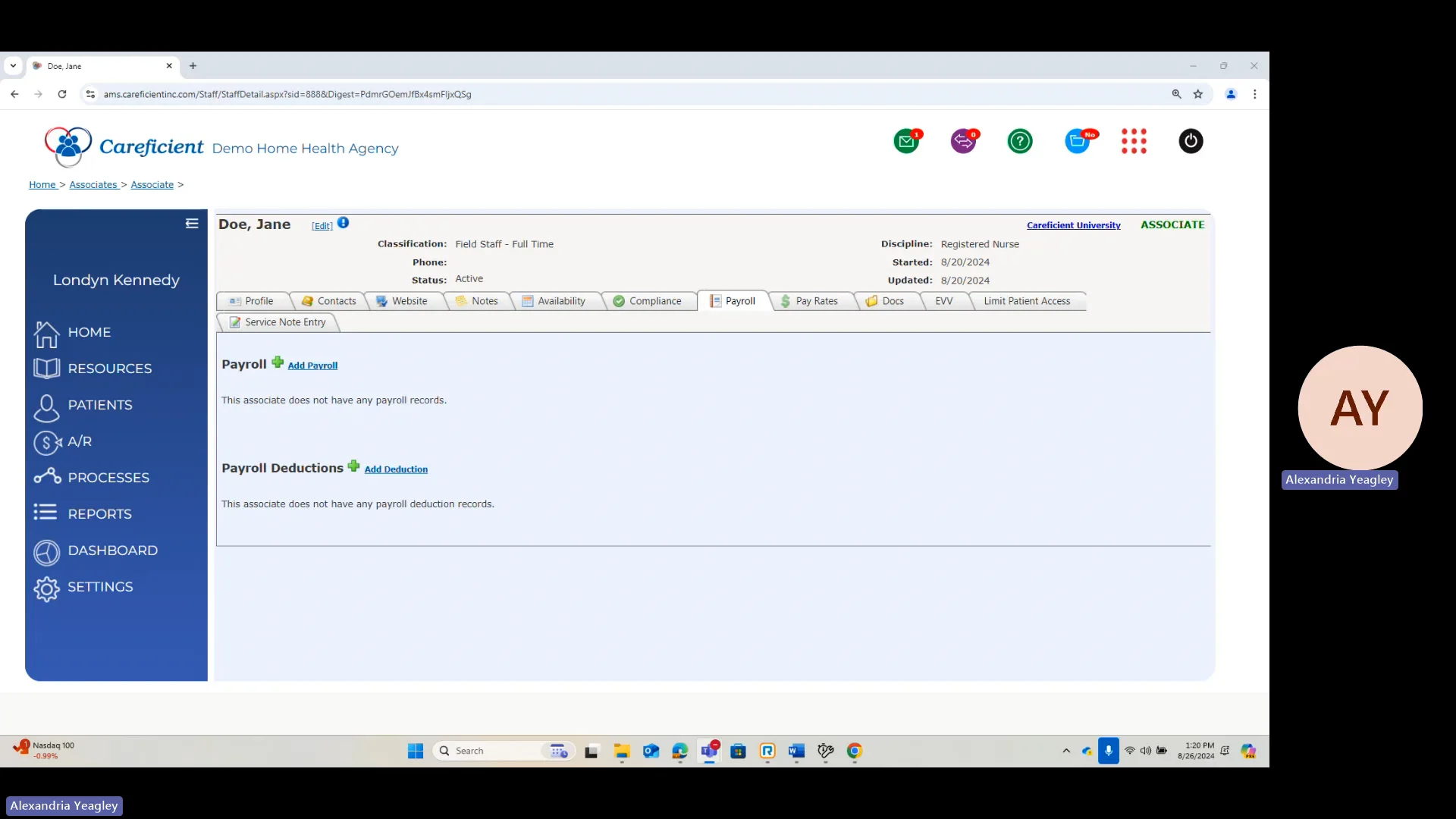Associate's Payroll Tab