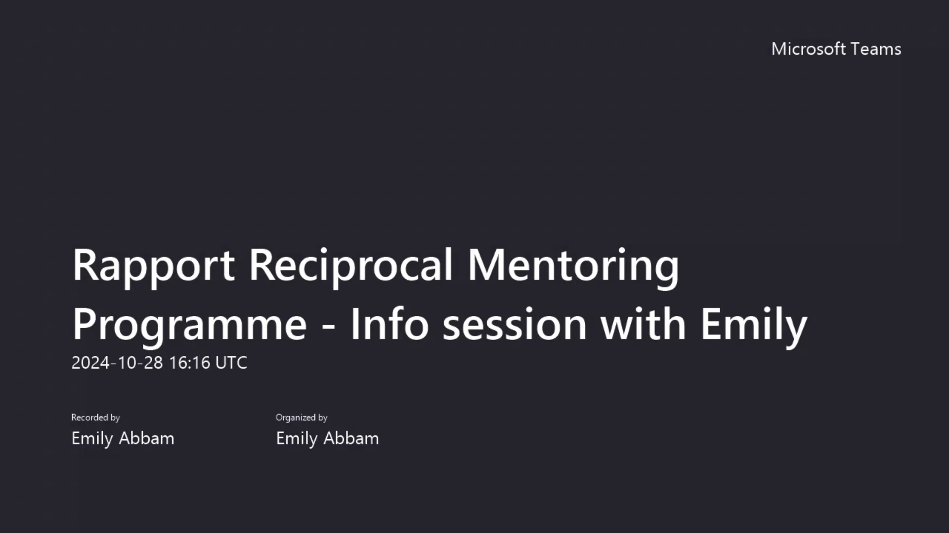 Rapport Reciprocal Mentoring Programme - Info session with Emily 28th Oct