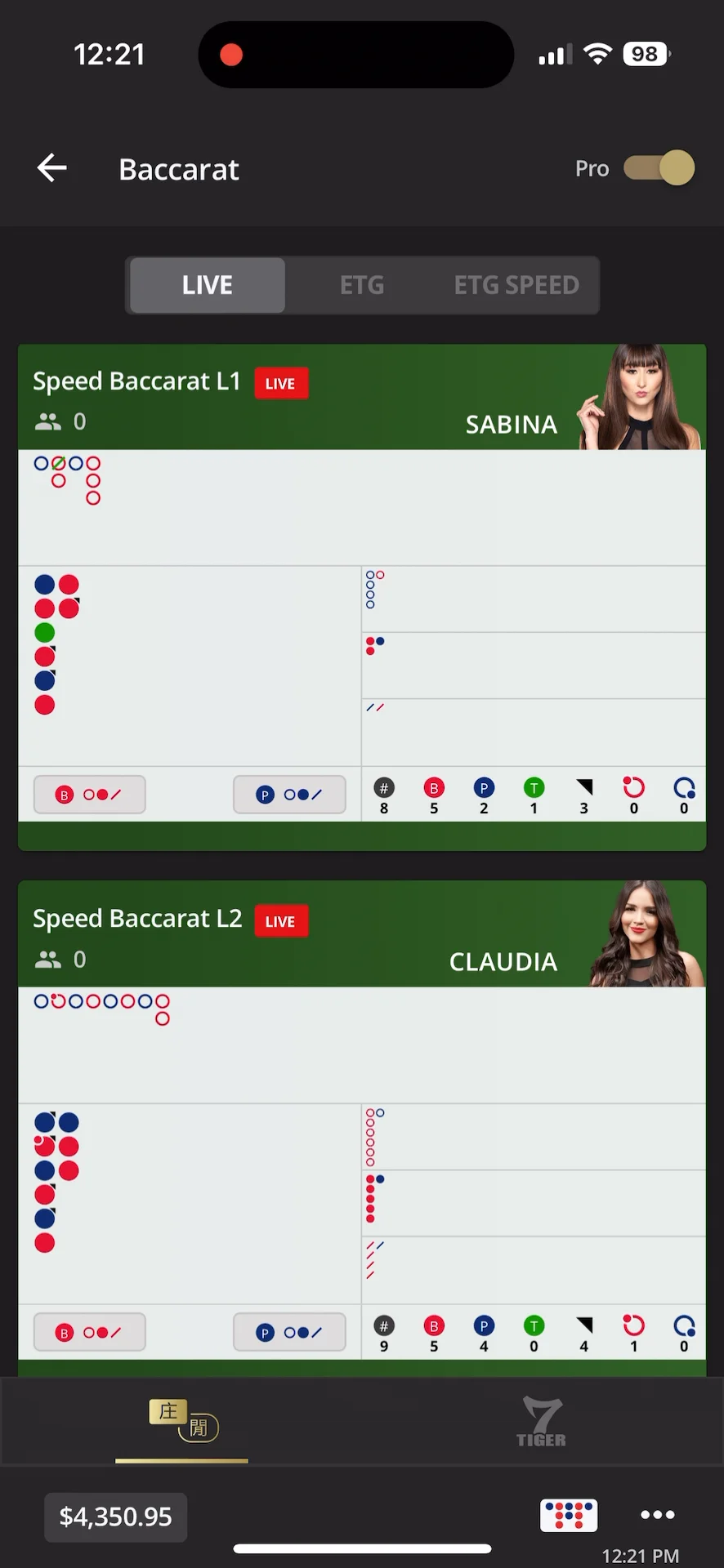 Multi Table Baccarat