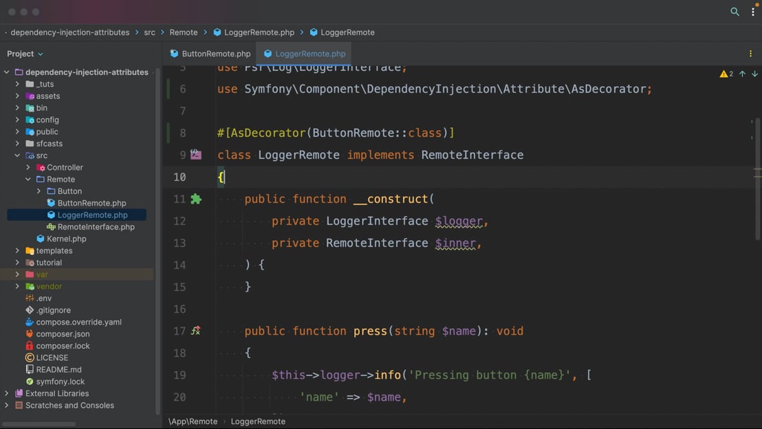 Decorate a Service with AsDecorator > Dependency Injection #[Attributes ... Decorate a Service with AsDecorator > Dependency Injection #[Attributes ...