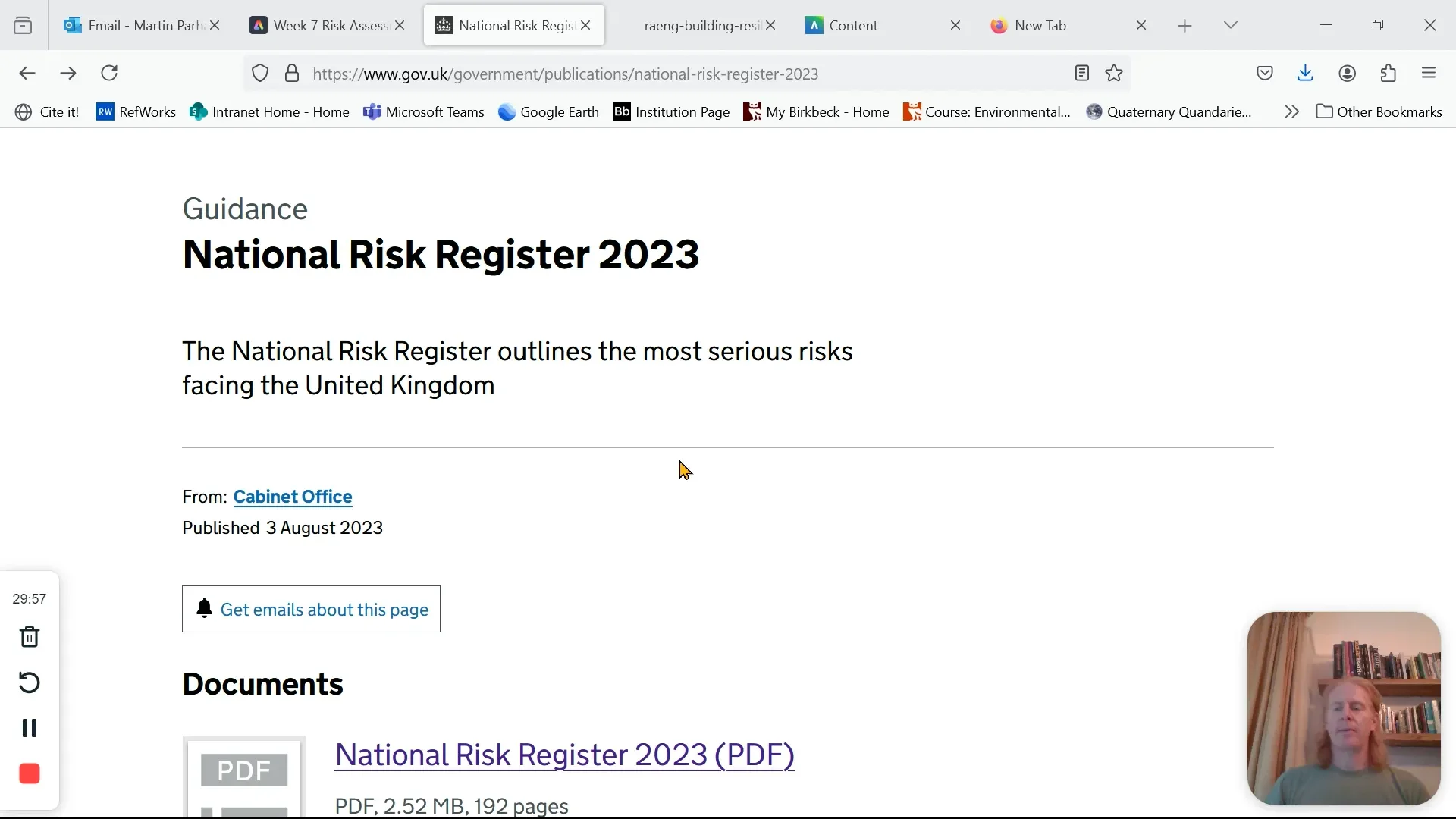 Using the National Risk Register