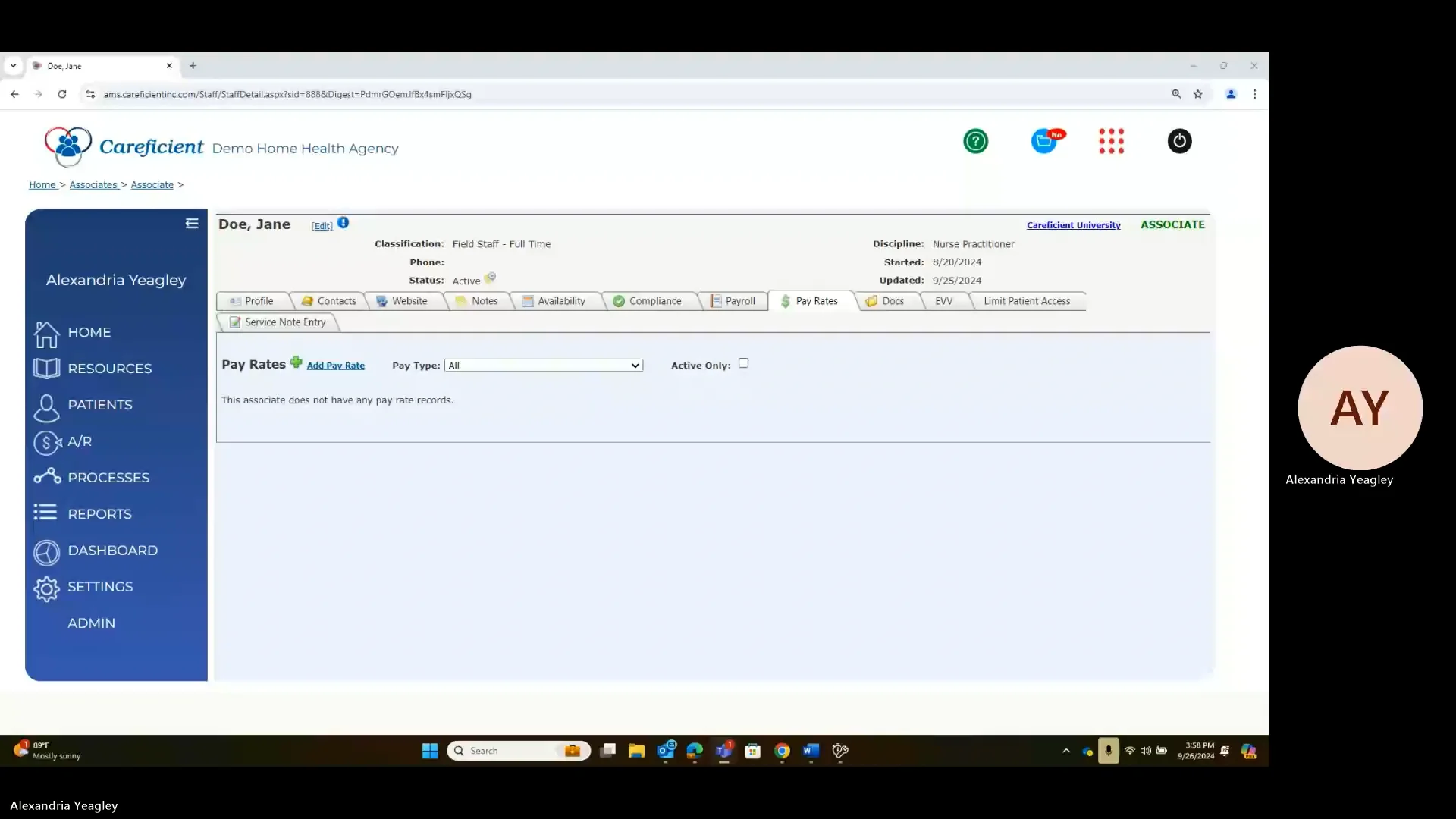 Associate Pay Rate Tab