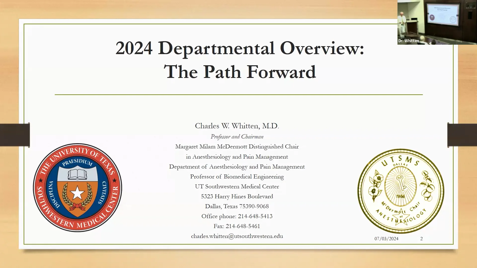 Charles Whitten, MD: Departmental Overview