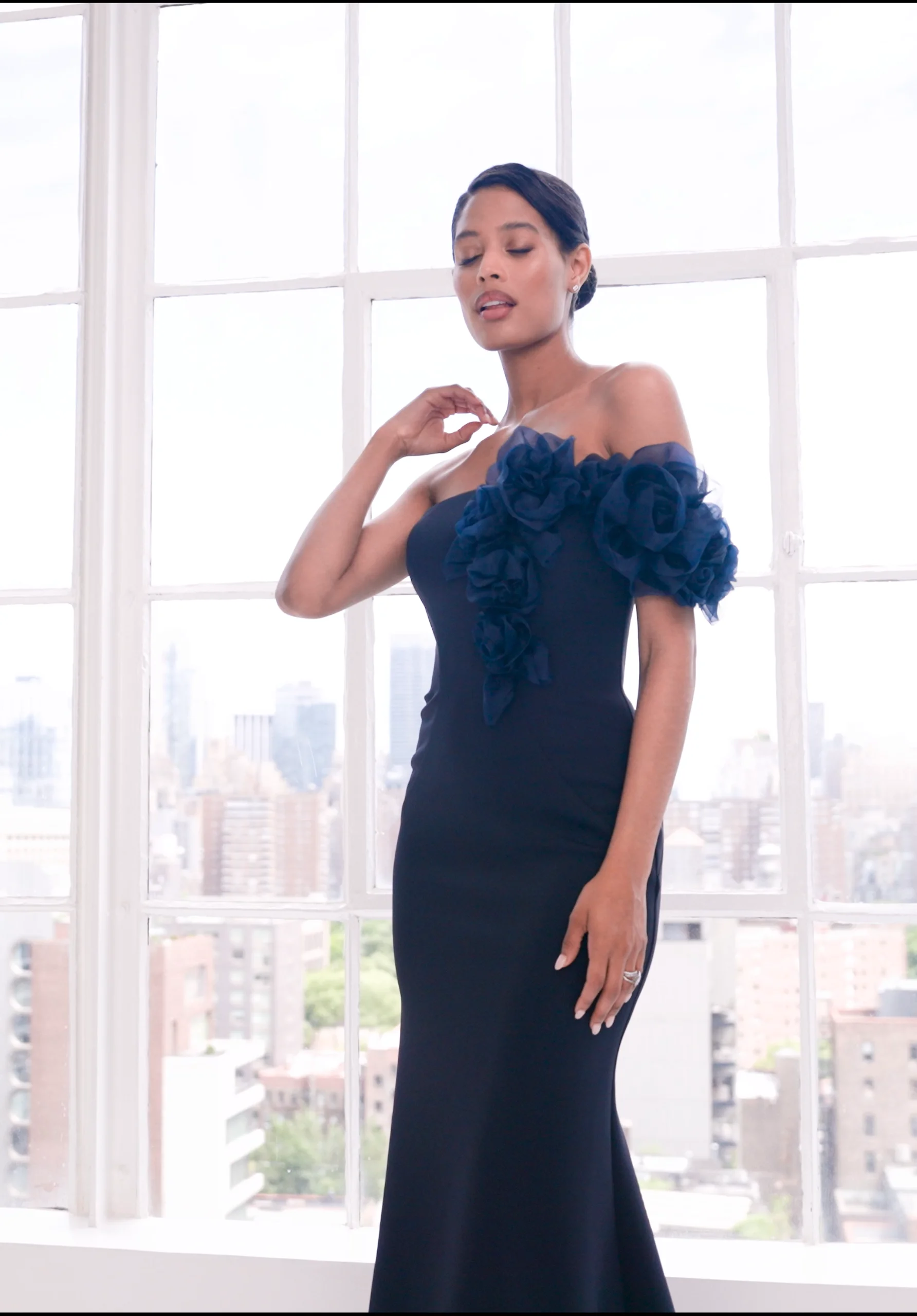 One Shoulder Floral Drape Evening Gown in Scuba Jersey One Shoulder Floral Drape Evening Gown in Scuba Jersey