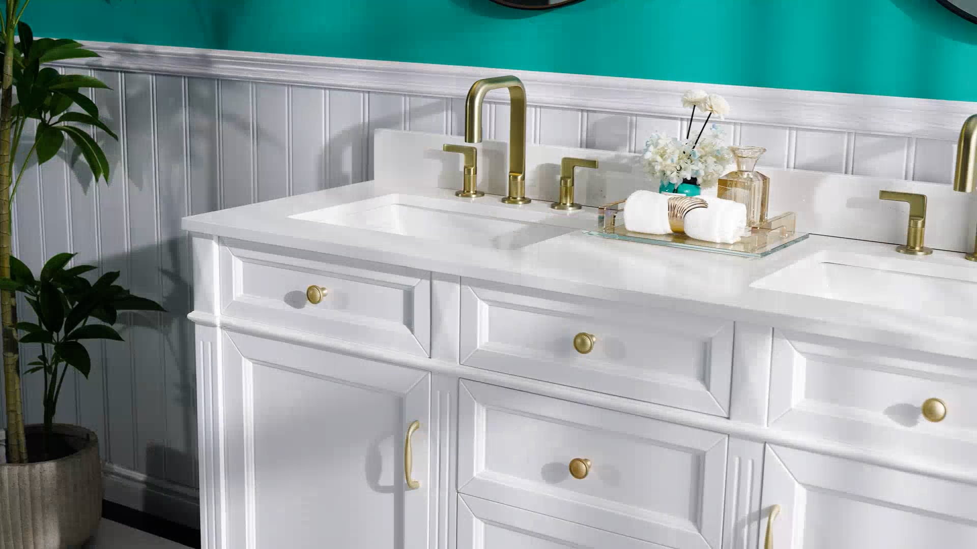 Elisa Freestanding Bath Vanity, Quartz Top, 60" - Transitional ...