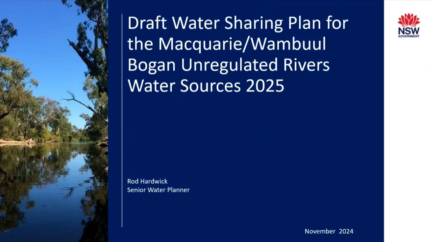 Water sharing plan for Macquarie and Wambuul Bogan Rivers held 15 Nov 2024