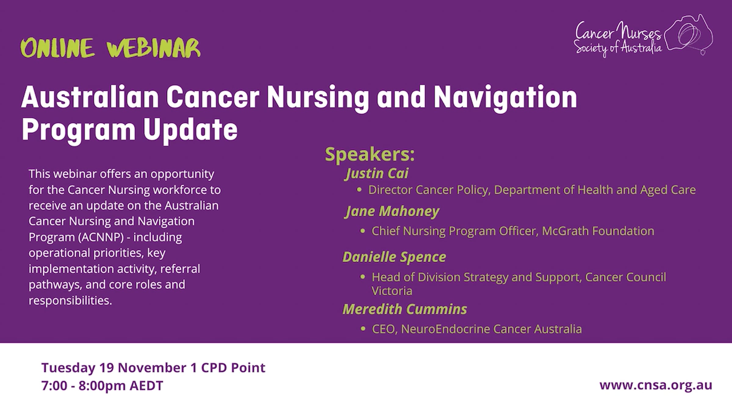 Australian Cancer Nursing and Navigation Program Update