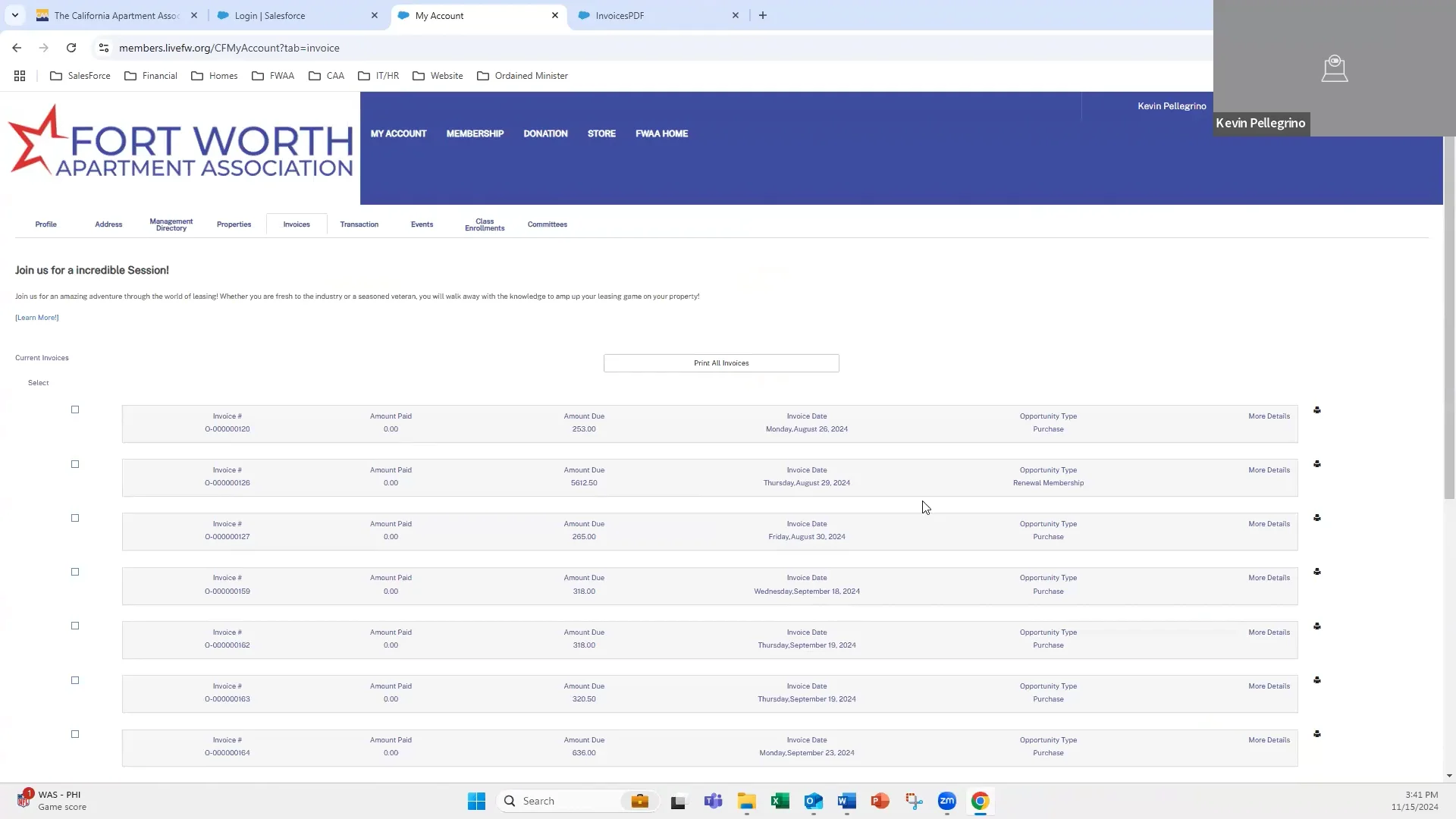 Accessing your FWAA Membership Dues Invoice