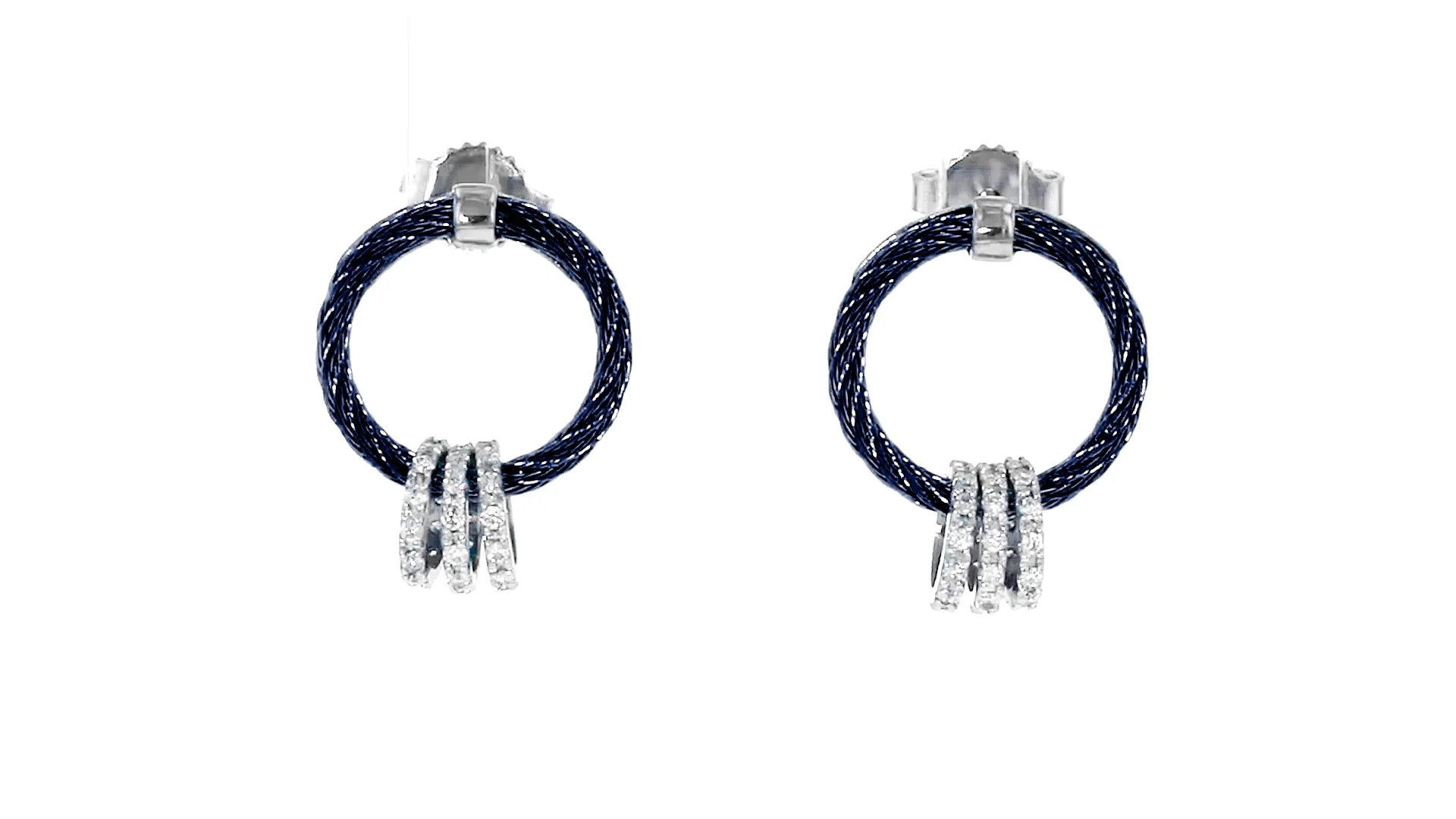 ALOR Blue Stainless Steel Cable Circle Earrings with .35 ct. t.w ...