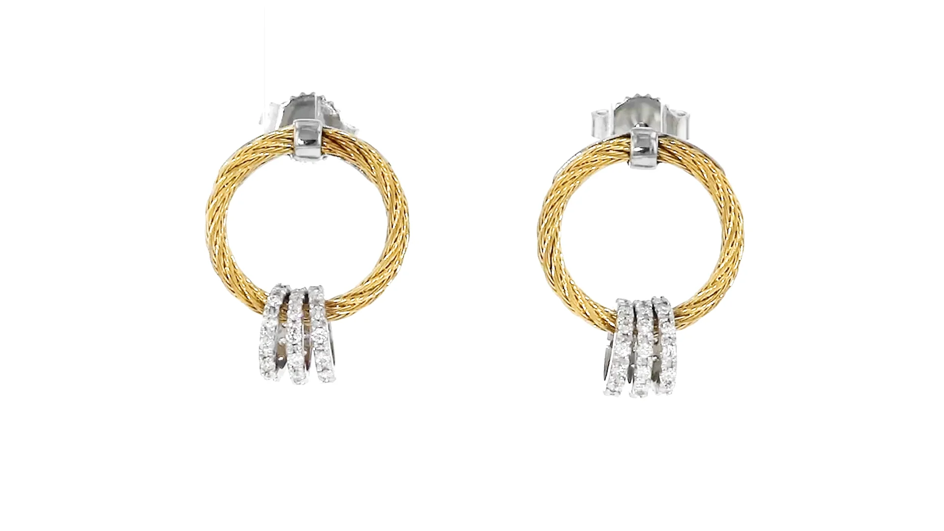 ALOR Yellow Stainless Steel Cable Circle Earrings with .35 ct. t.w ...