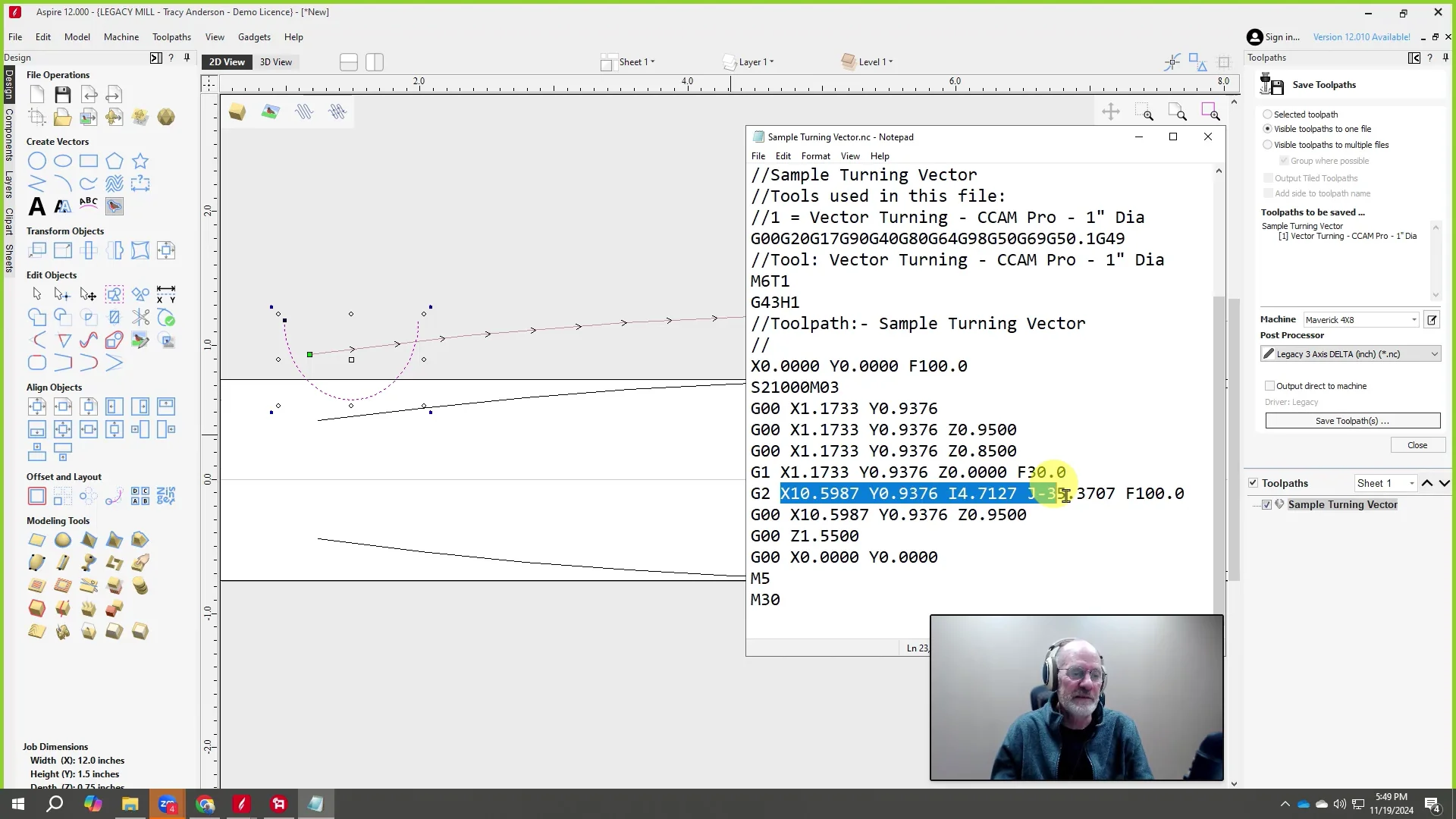 CCAM Pro Vector Turning Toolpath