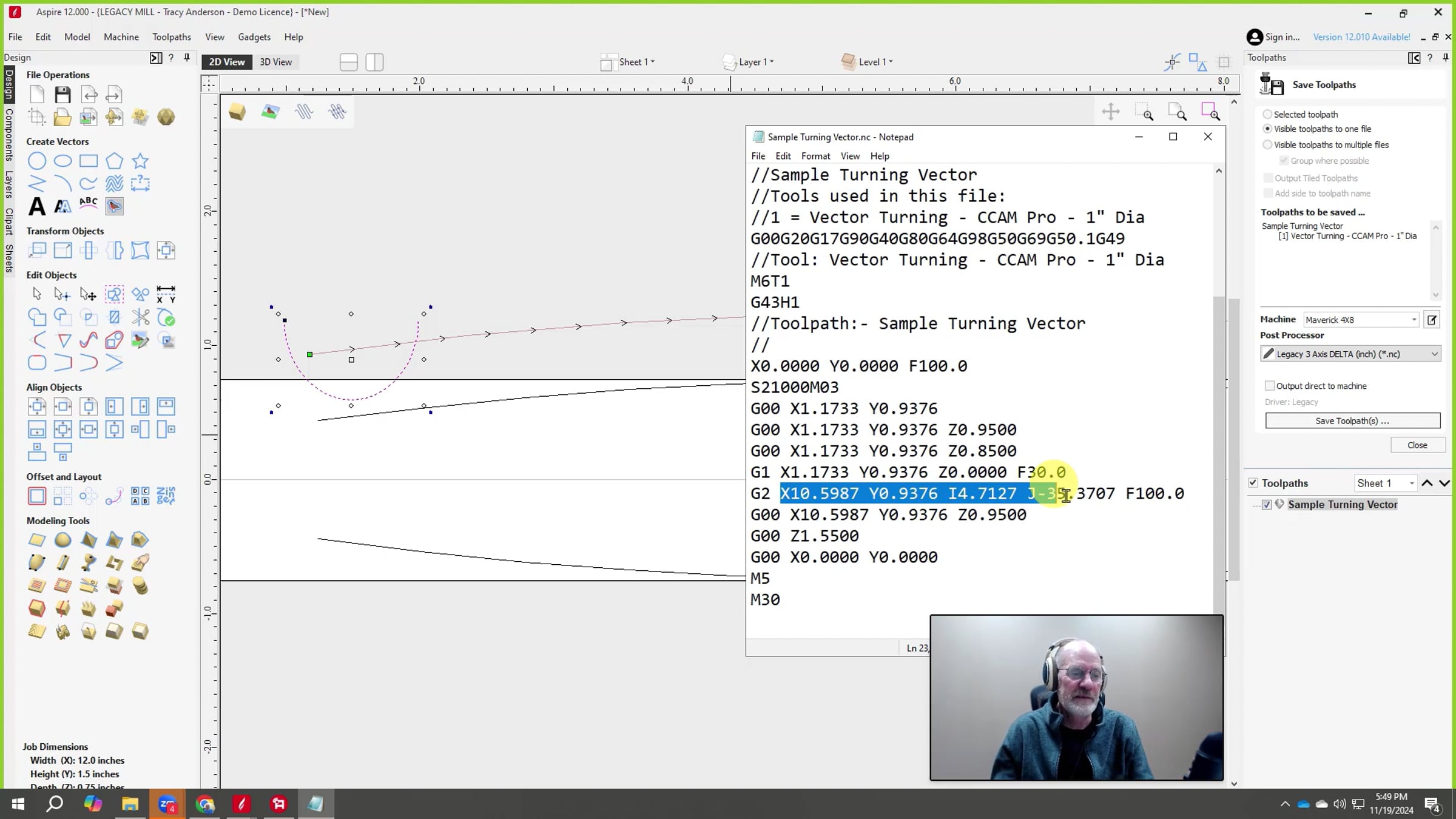 CCAM Pro Vector Turning Toolpath