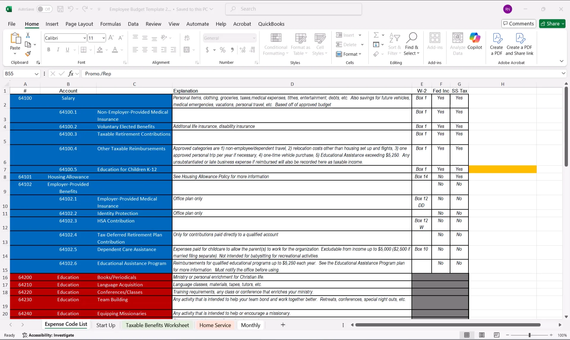 2. Expense Code List
