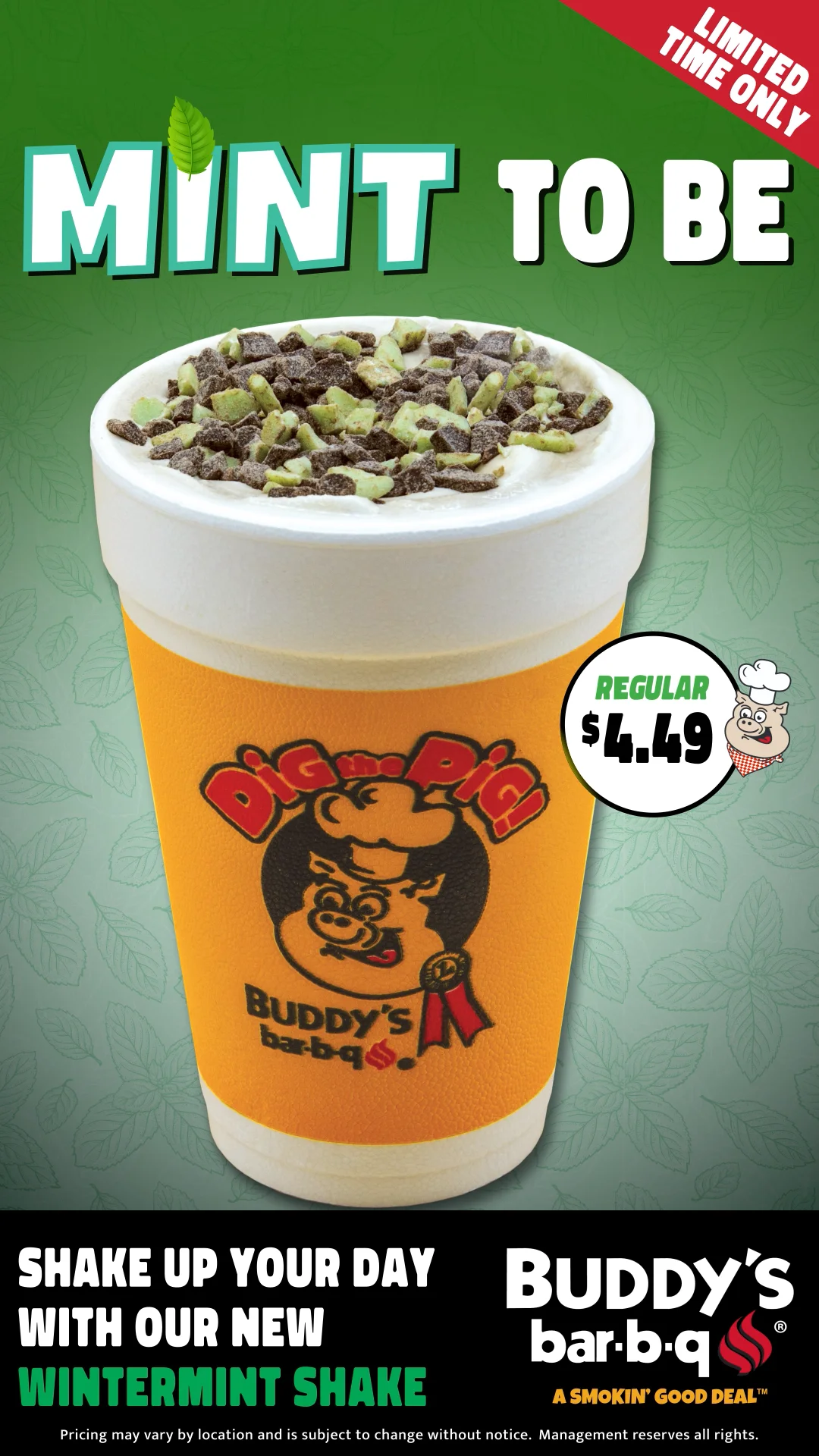 Buddy's bar-b-q | Wintermint Shake Video Display | $4.49