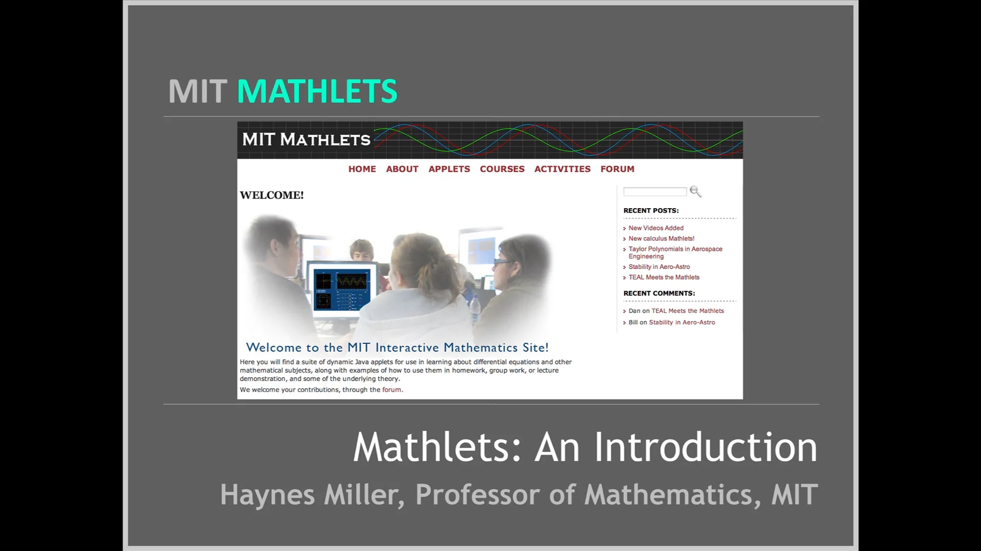 Introduction to the MIT Mathlets Short Course