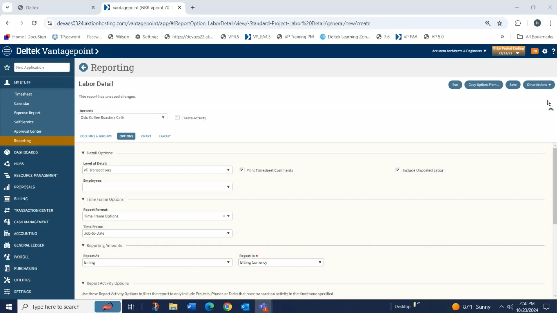 Vantagepoint Labor Detail Report