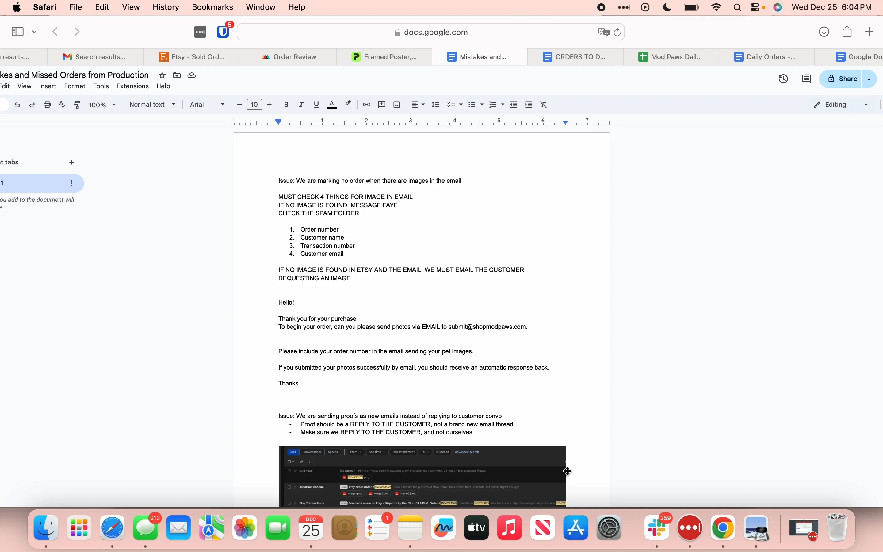 MISSED ORDERS AND MISTAKES
