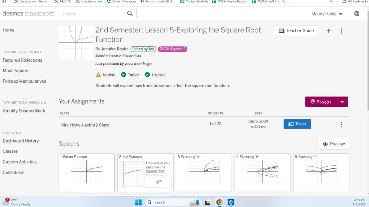 Alg2B Lesson 5 Desmos: Exploring the Square Root Function