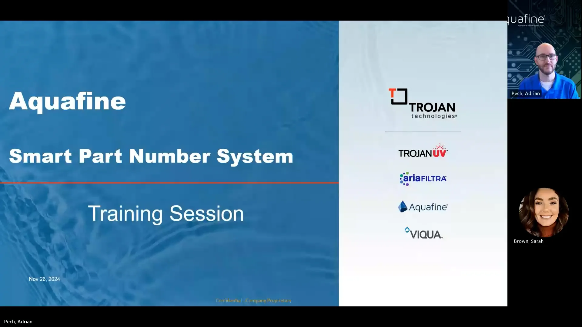 Aquafine Smart Part Number System Training Session