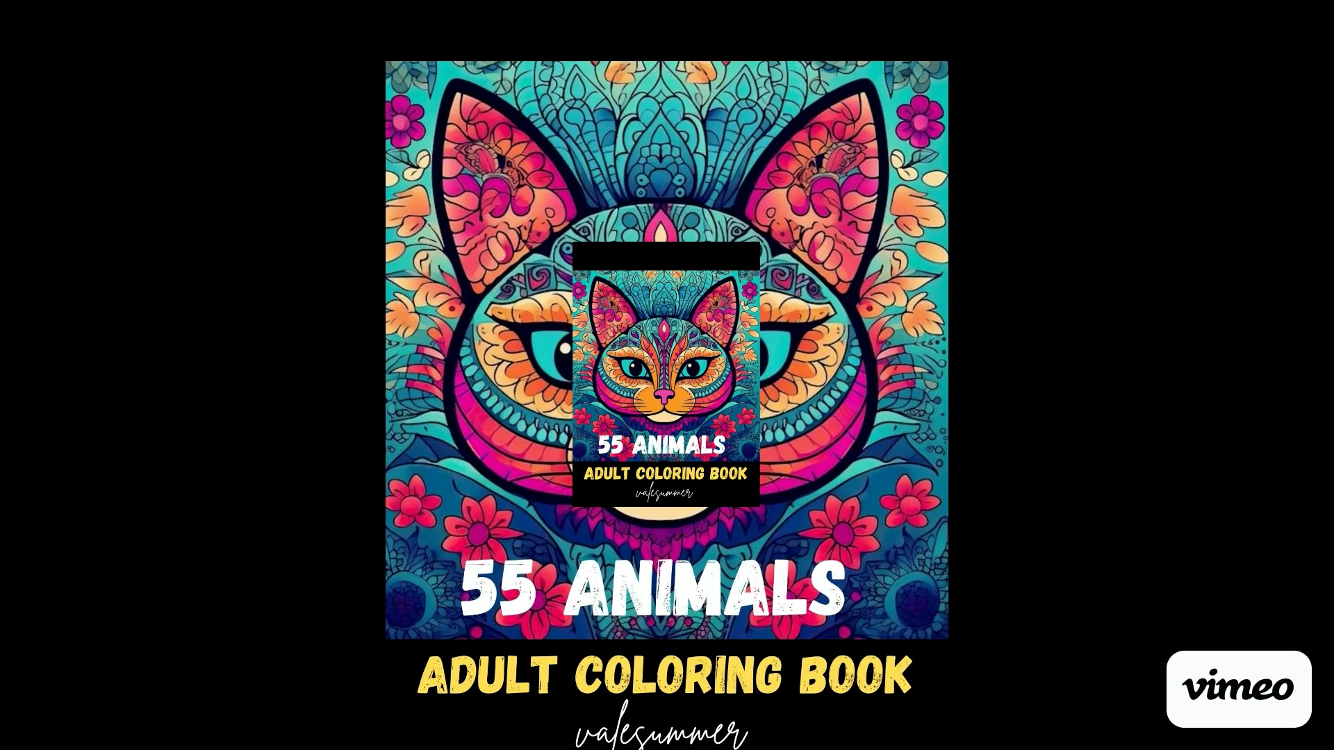 55 animals adult coloring book