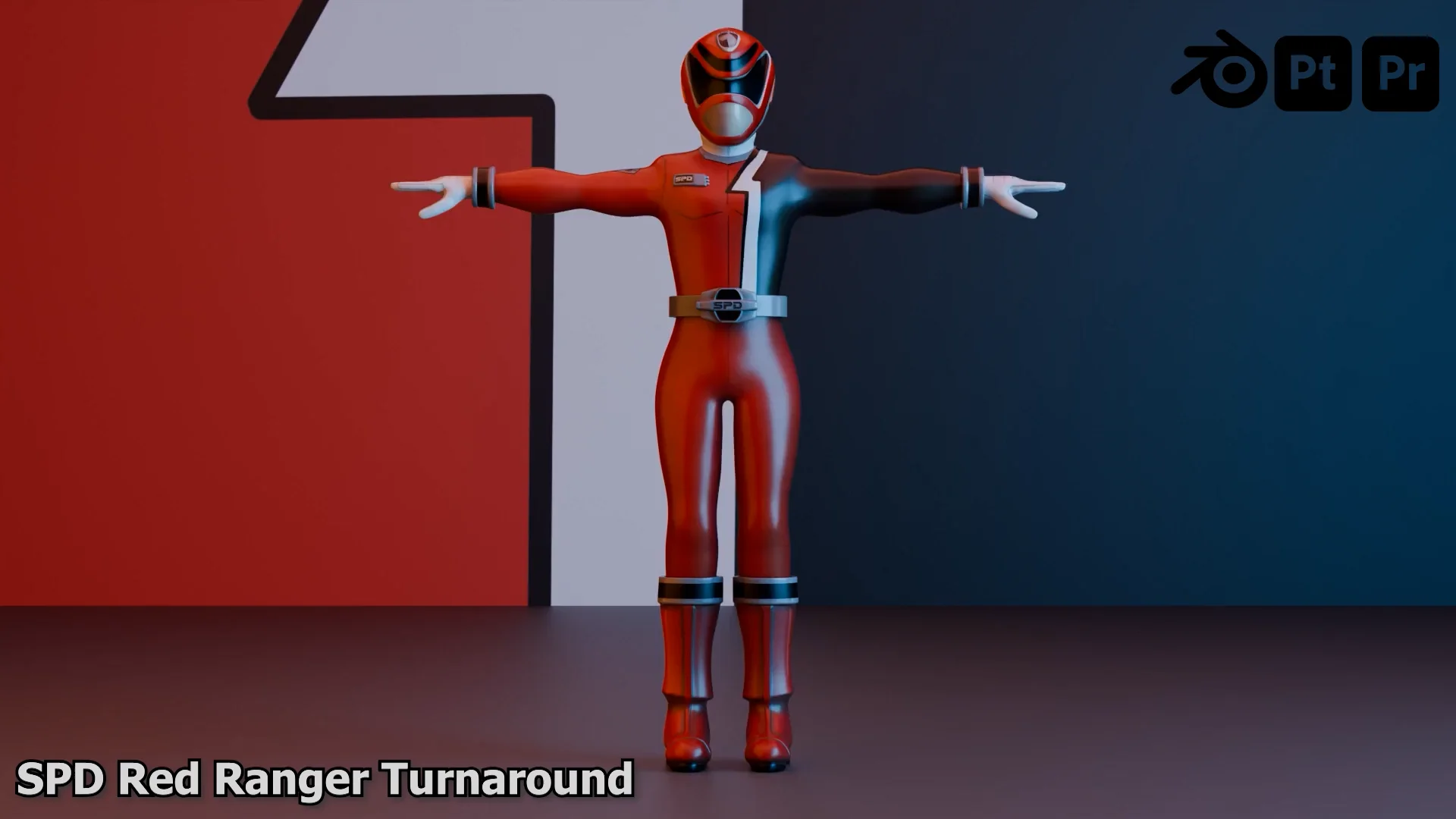SPD Red Ranger T-Posed Model Turnaround
