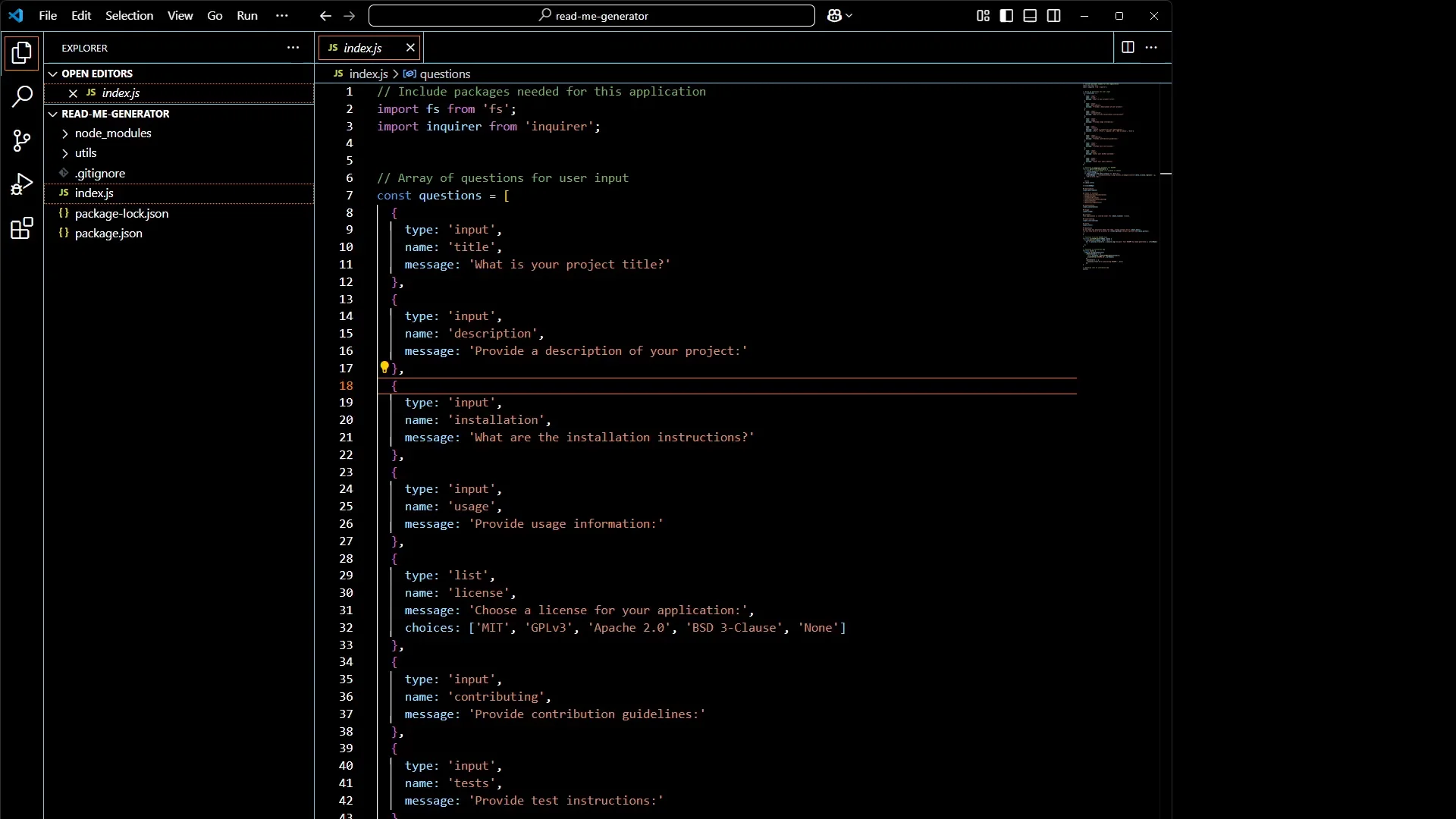 readme file generator walkthrough