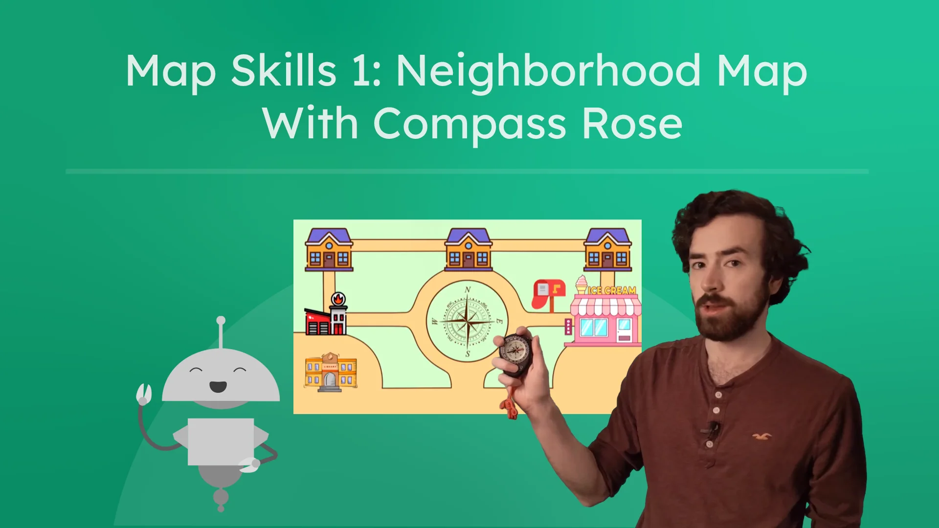Map Skills 1: Neighborhood Map With Compass Rose
