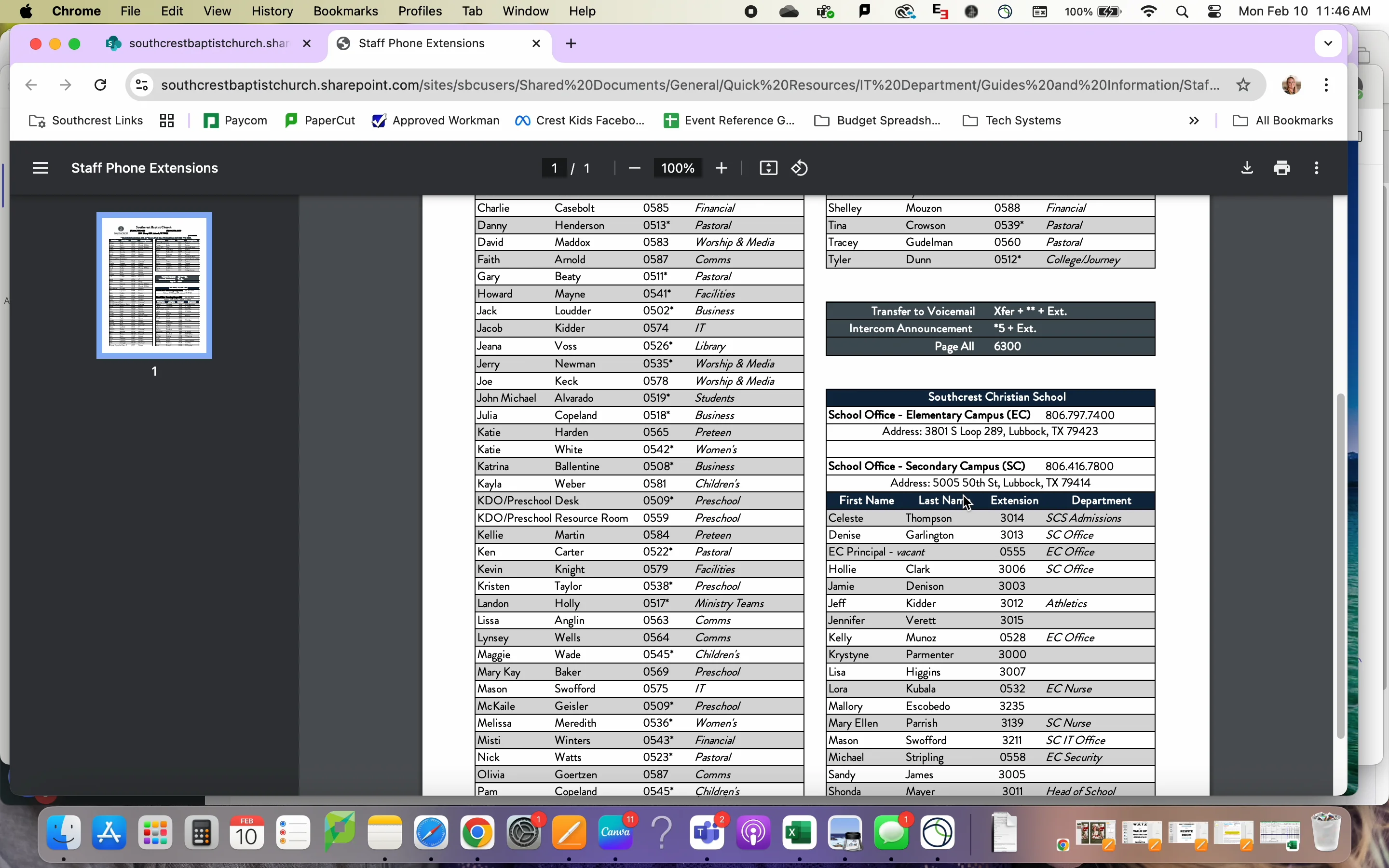 Southcrest Links > Staff Extension List