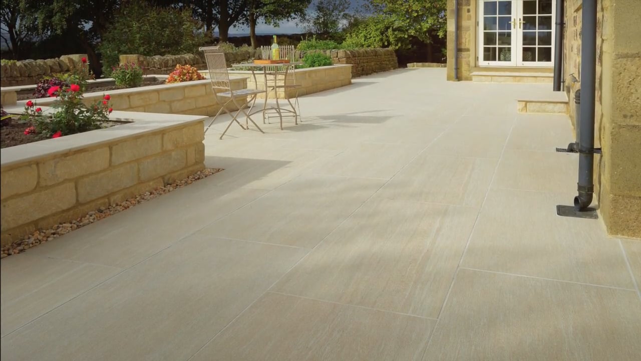 Pavestone - Pavestone Discovery Porcelain Paving in Sun Grande Shade on ...