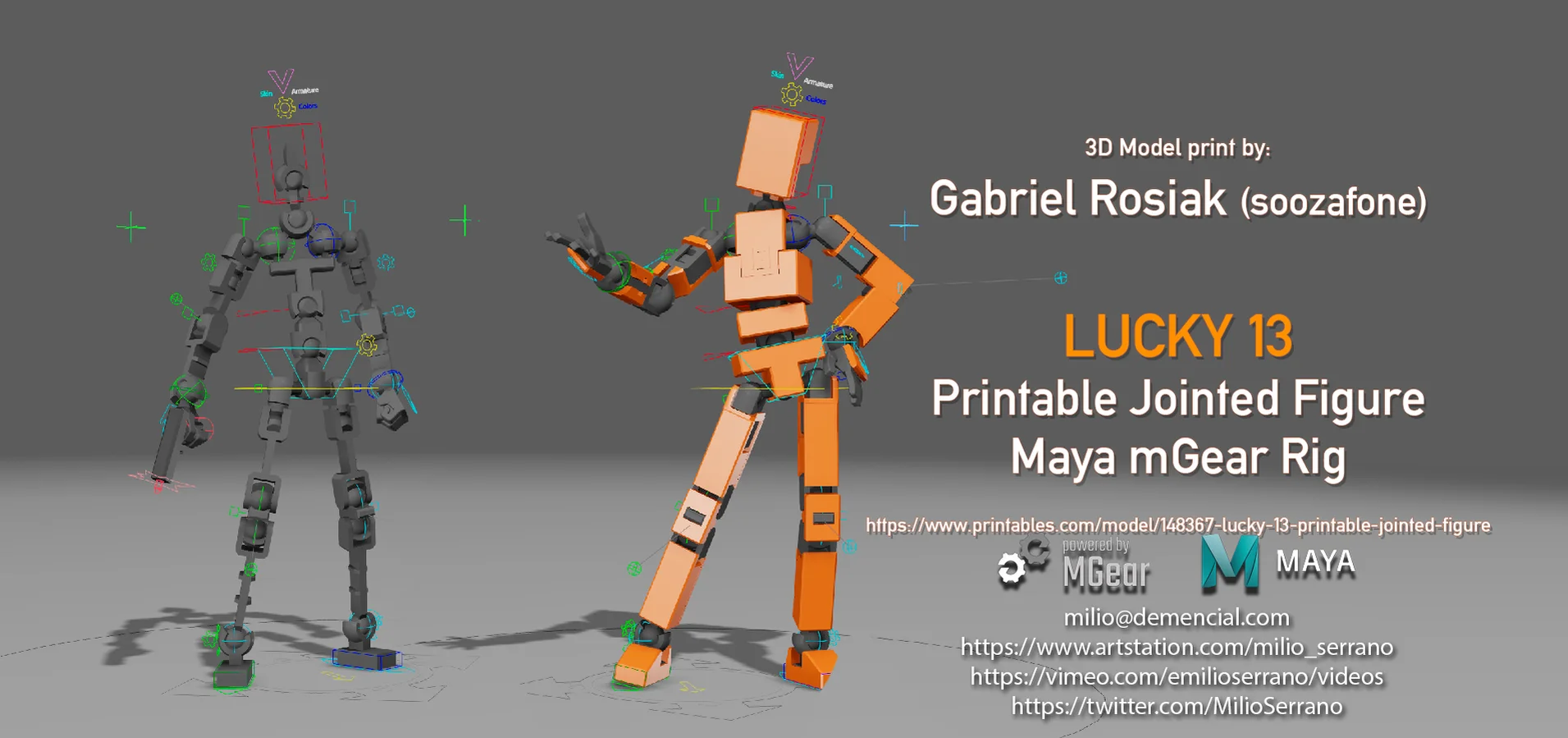 Lucky 13, Printable Jointed Figure, mGear Maya Rig