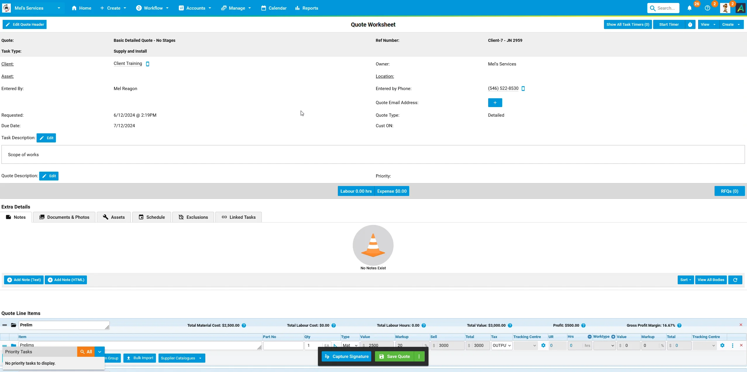 Quote to Project inc invoicing workflow