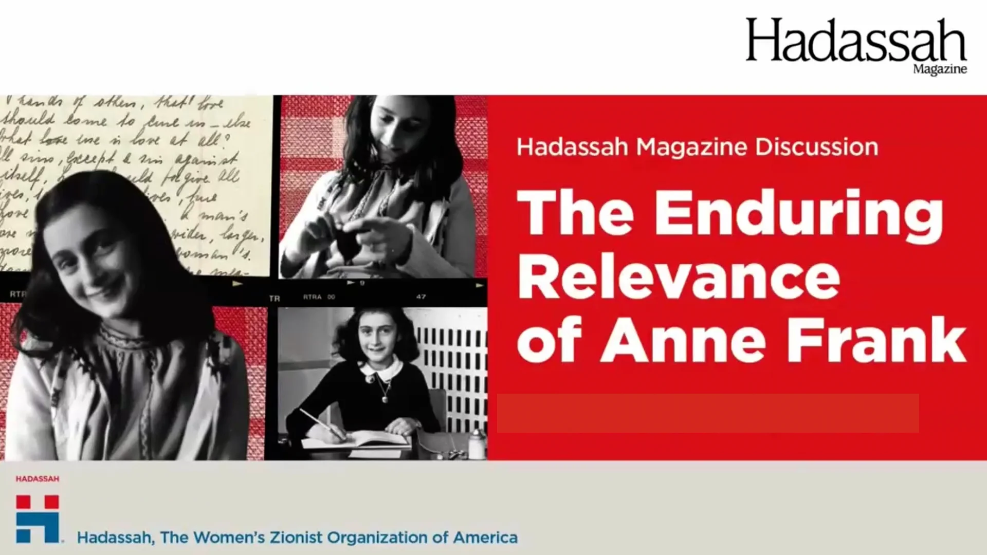 Hadassah Magazine Presents: The Enduring Relevance of Anne Frank