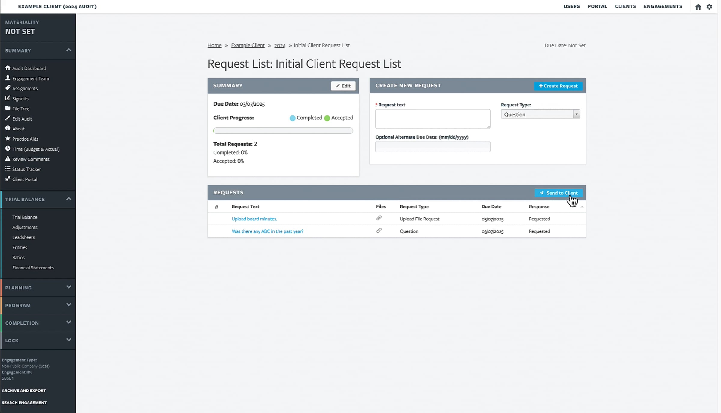 Client Request Lists (Client Portal)