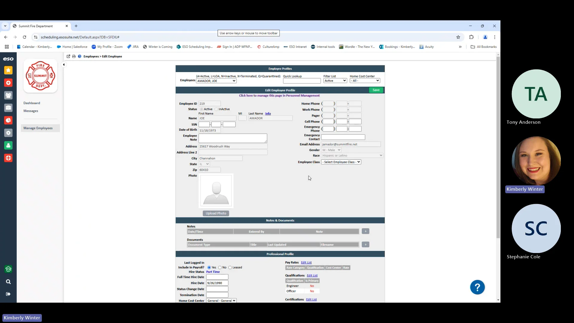 Summit Fire Department (IL) - ESO Scheduling Administrator Session 1