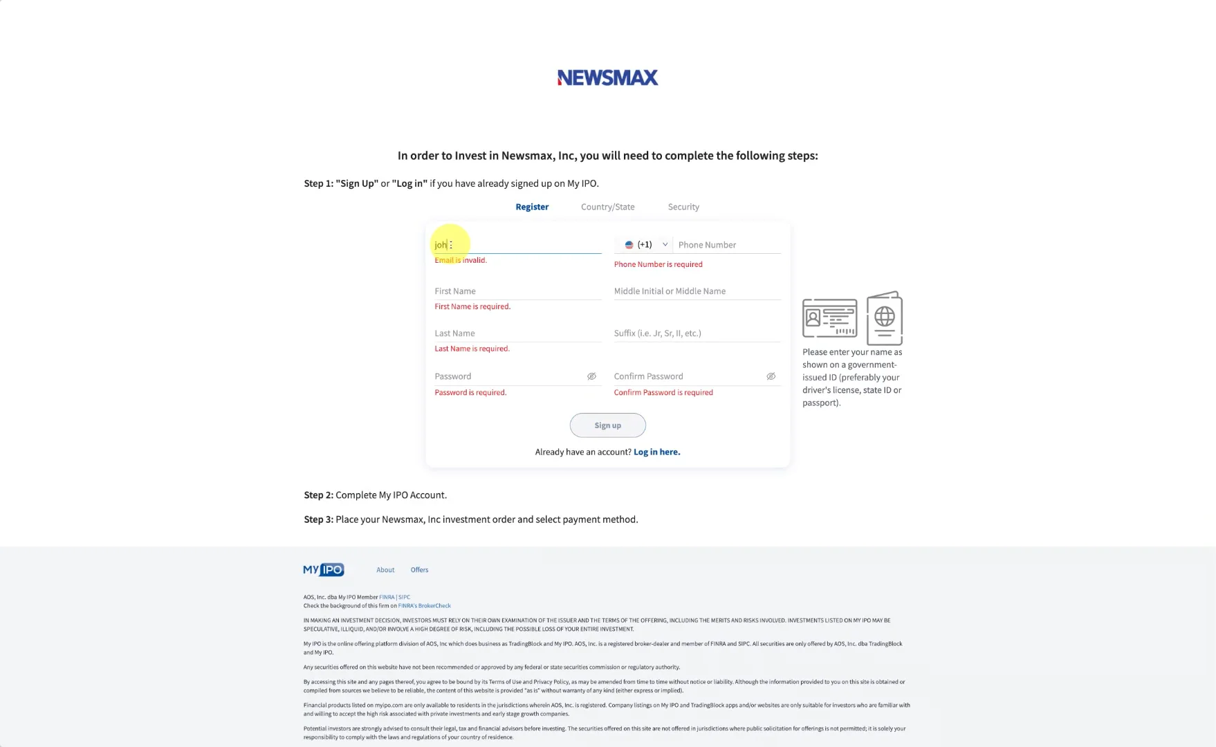 My IPO Newsmax Sign Up Complete Account Invest Guide