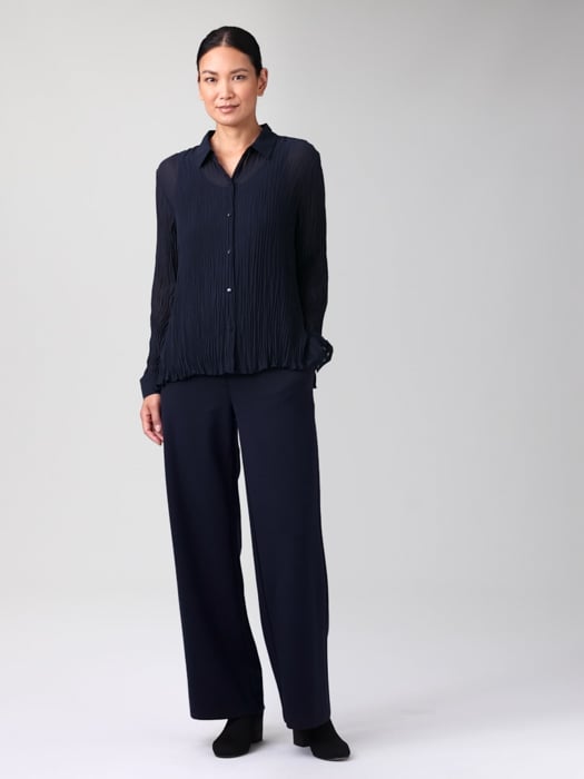 Crinkled Sheer Silk Georgette Classic Collar Shirt | EILEEN Crinkled Sheer Silk Georgette Classic Collar Shirt | EILEEN
