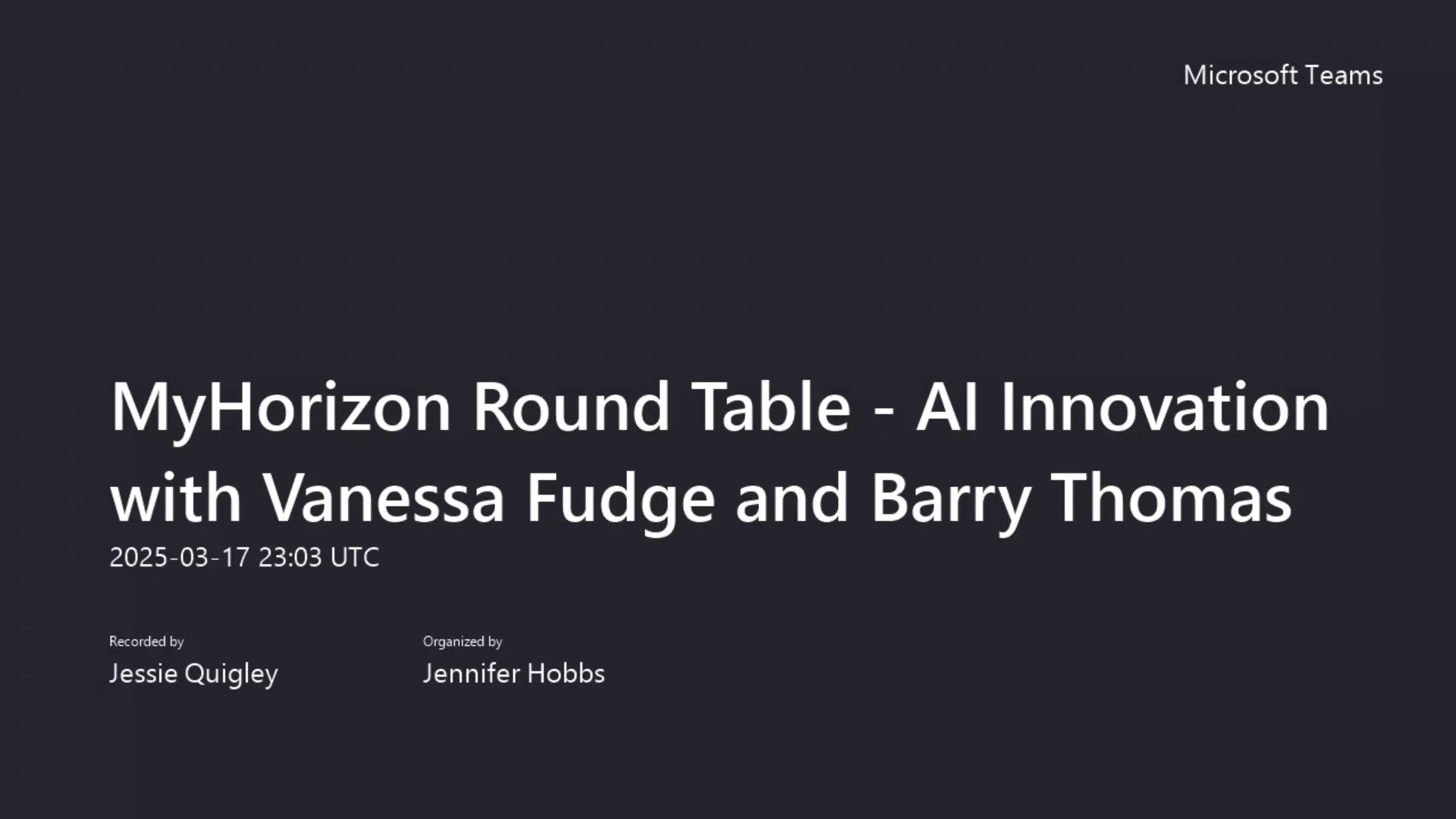 MyHorizon AI Innovation roundtable with Vanessa Fudge and Barry Thomas